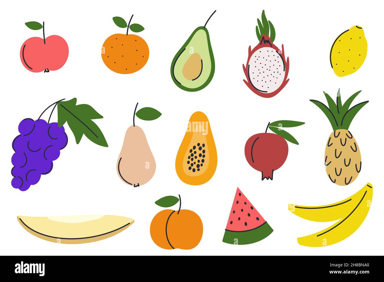 Hand drawing set fruits Cut Out Stock Images & Pictures - Alamy
