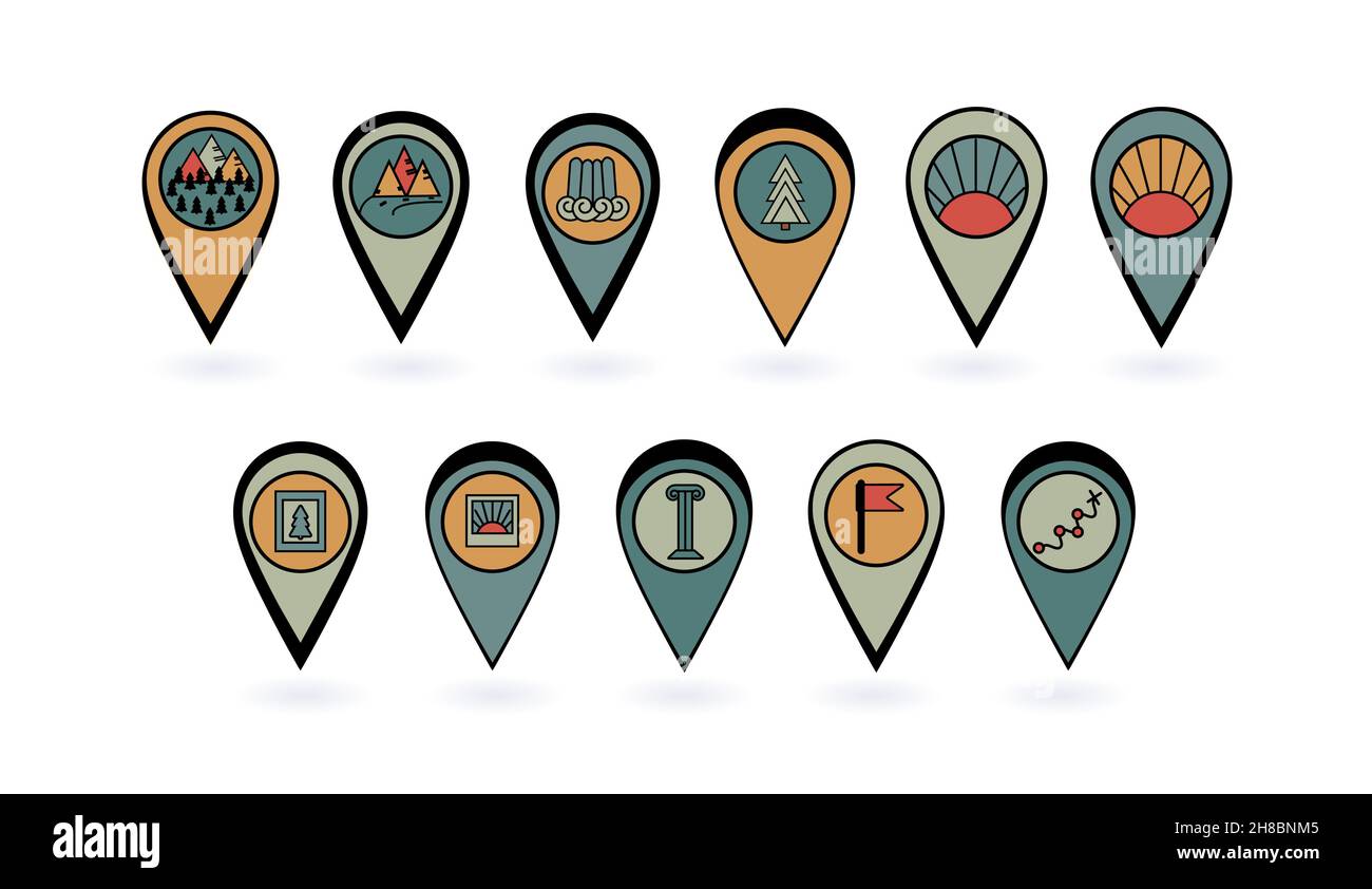 Collection of markers for the map. Pointers for the location of travel destinations. For ...