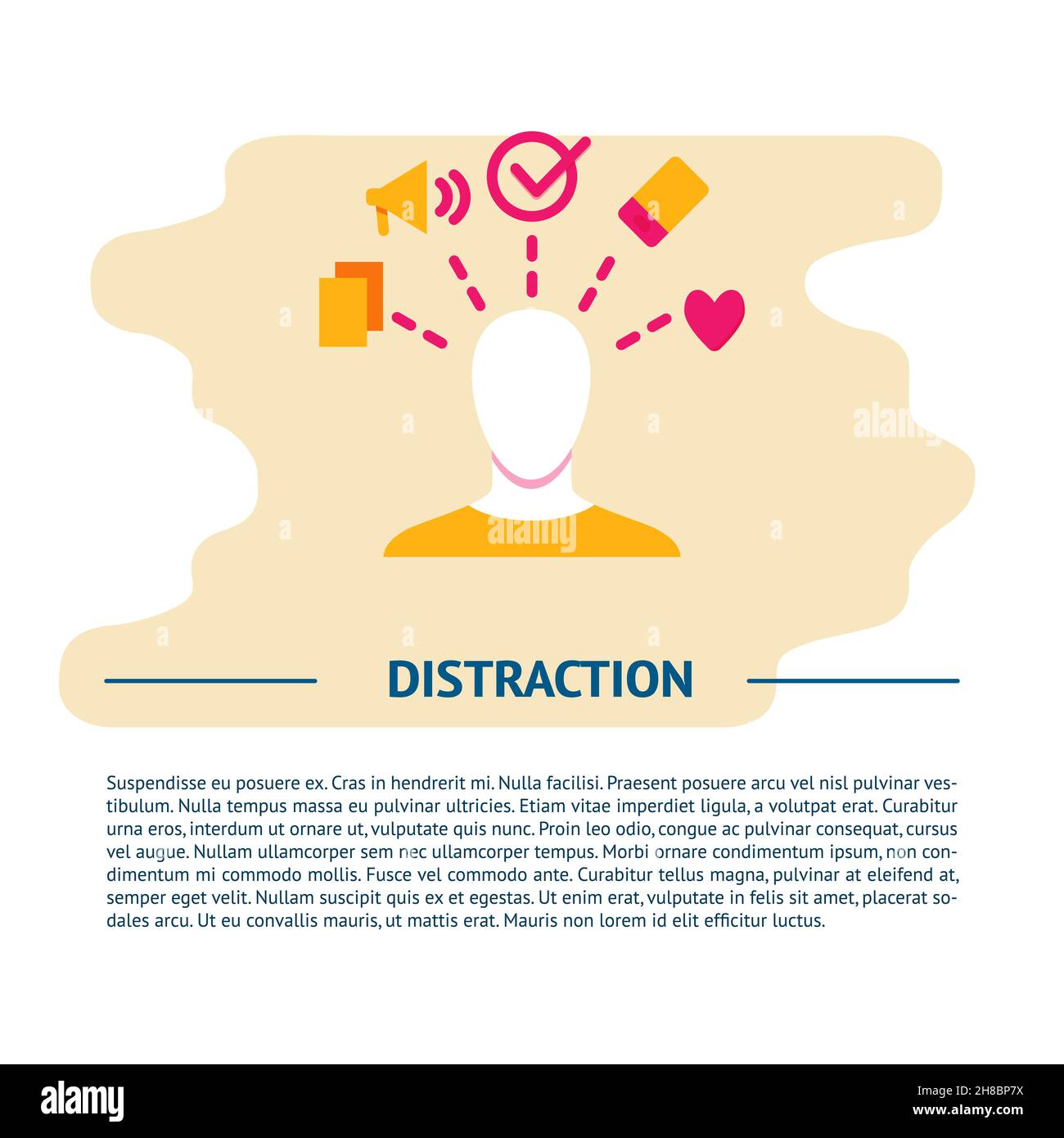 Distraction banner in flat style with place for text. Distracted person ...