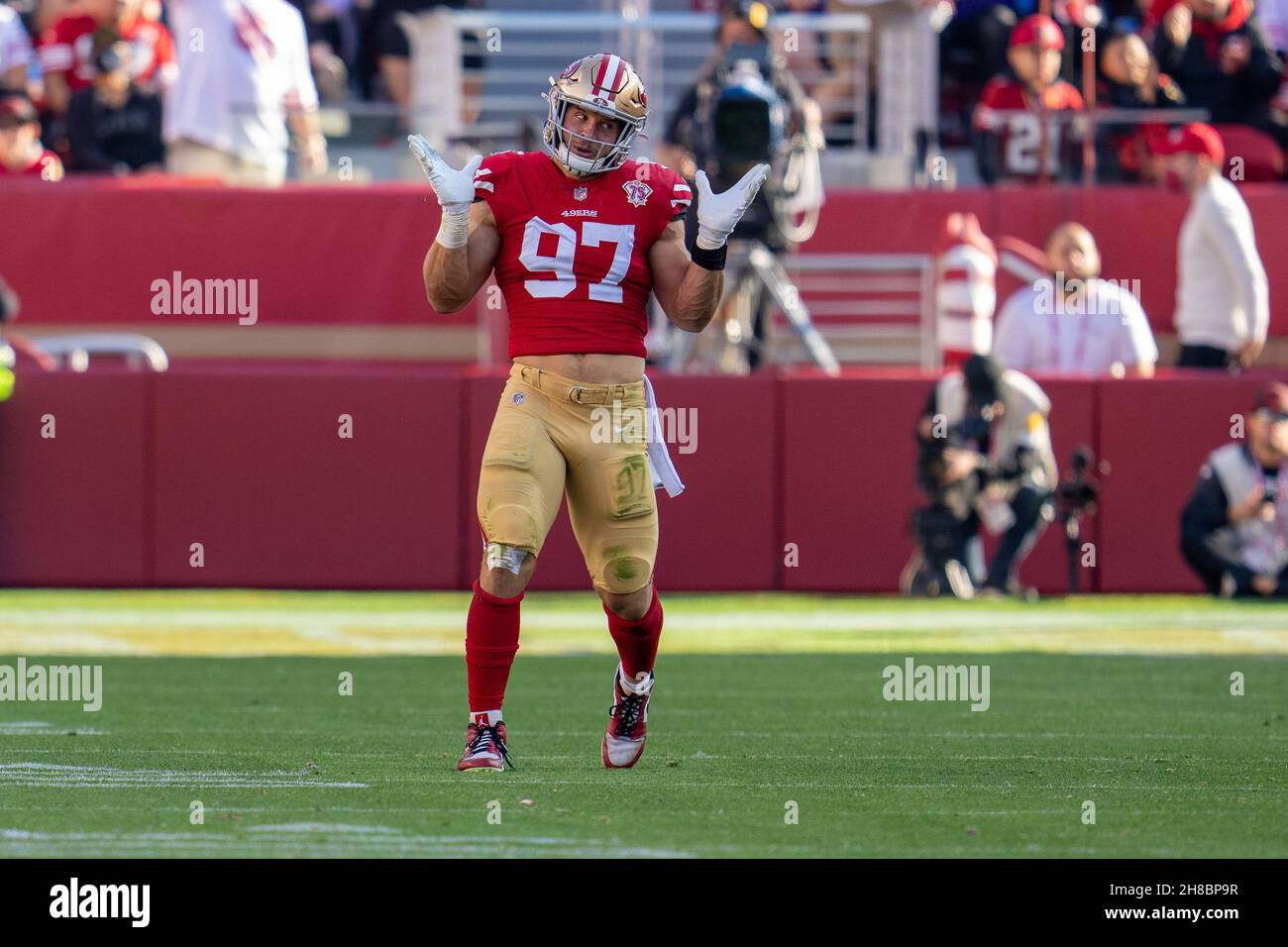 San Francisco 49ers defensive end Nick Bosa (97) celebrates after ...