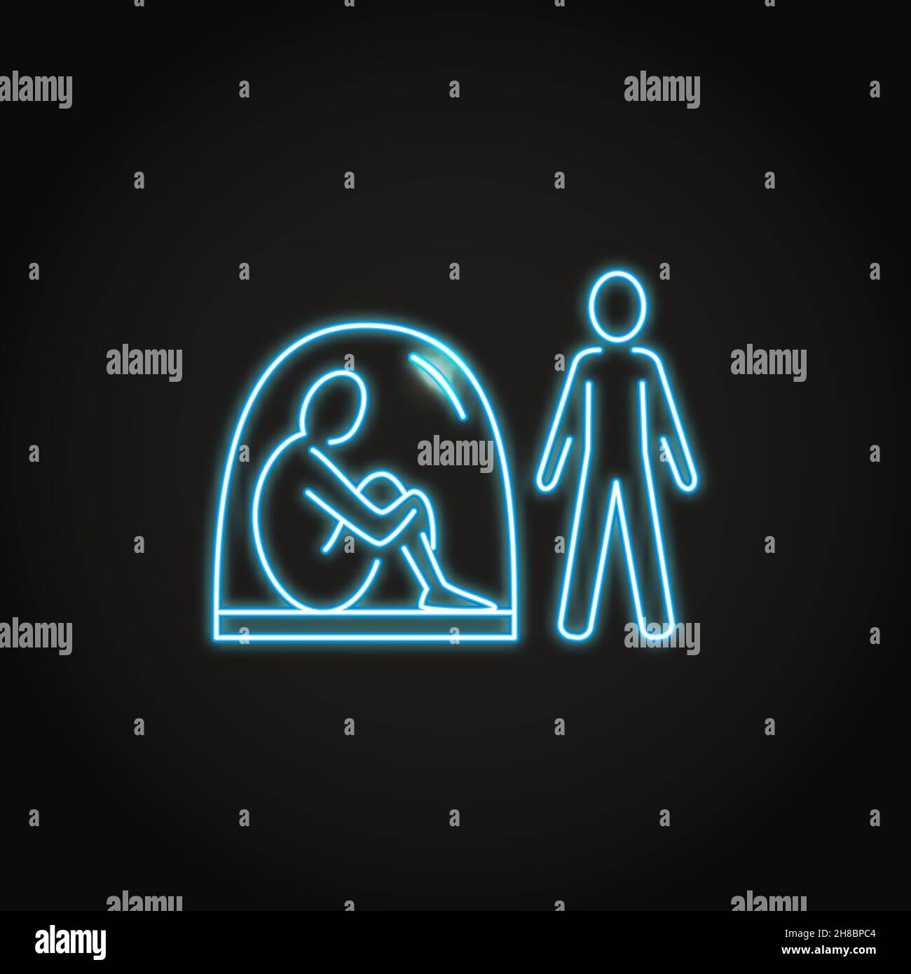 Neon social phobia icon in line style. Loneliness, social anxiety ... Neon social phobia icon in line style. Loneliness, social anxiety ...