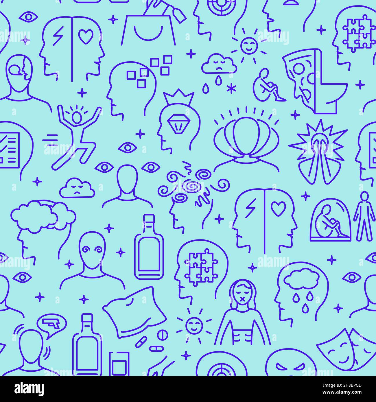 Mental disorders seamless pattern in thin line style. Psychological ...