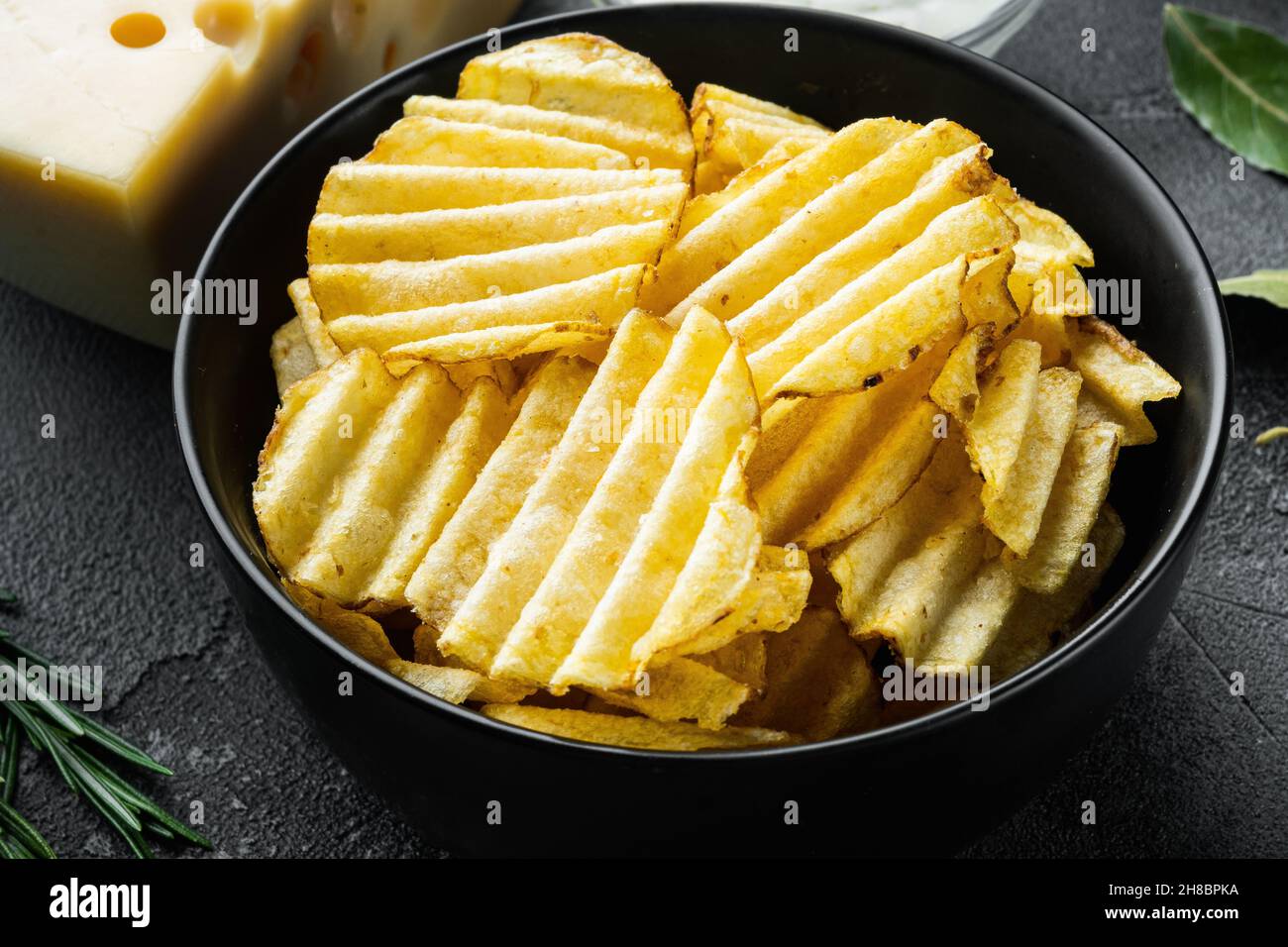 Delicious crispy potato chips set with Cheese and Onion, with dipping ...