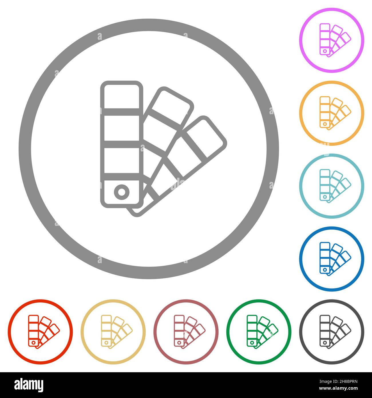 Color swatch outline flat color icons in round outlines on white ...