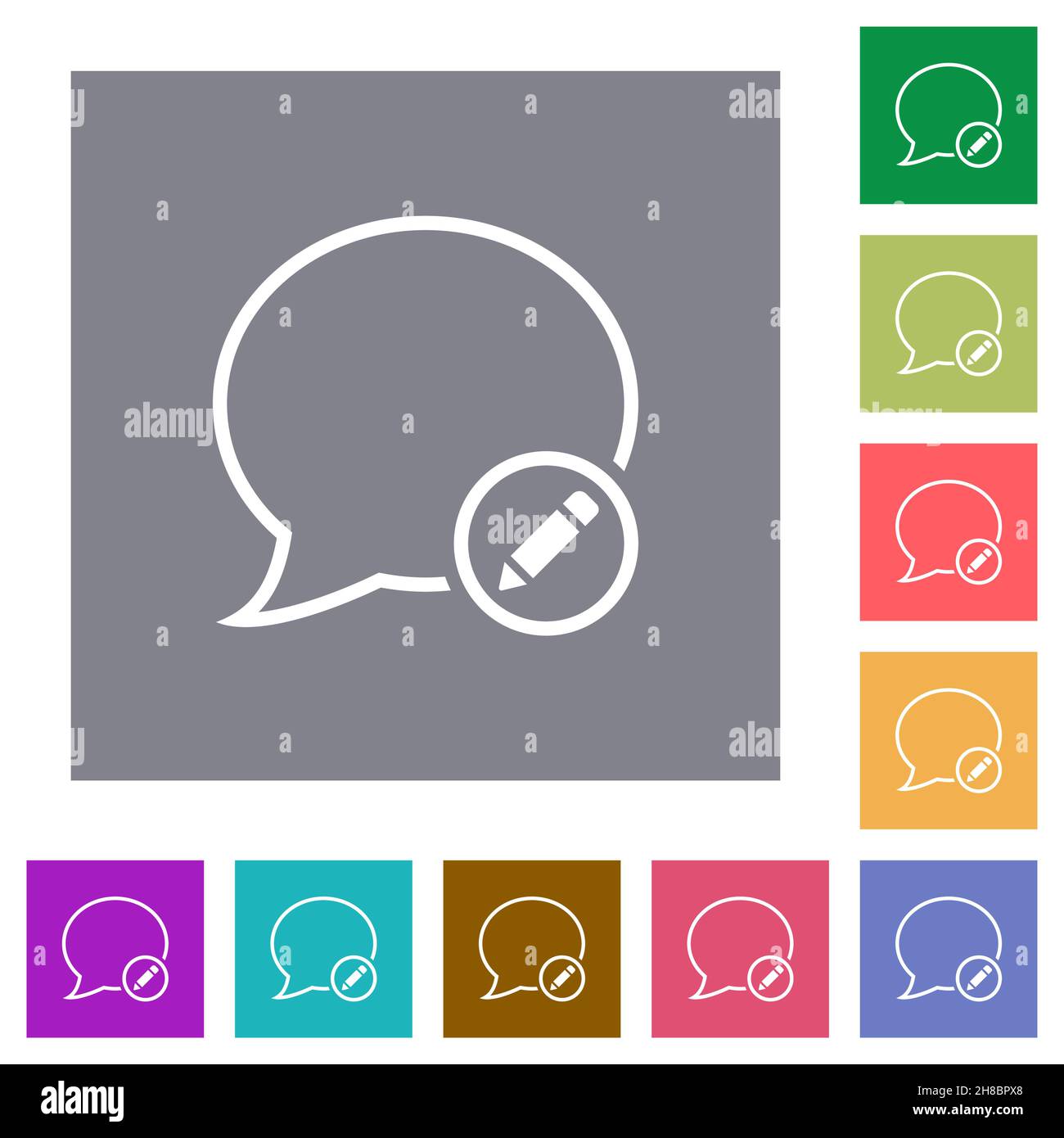 Edit message outline flat icons on simple color square backgrounds ...