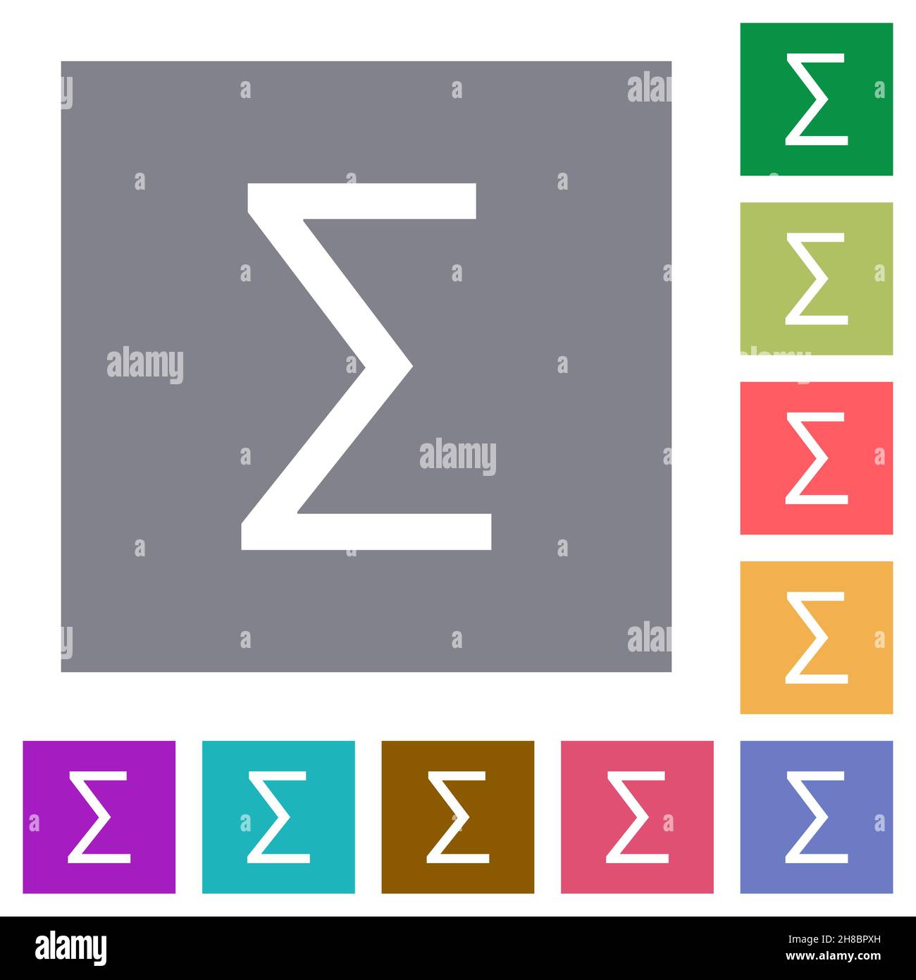 Sum symbol flat icons on simple color square backgrounds Stock Vector ...