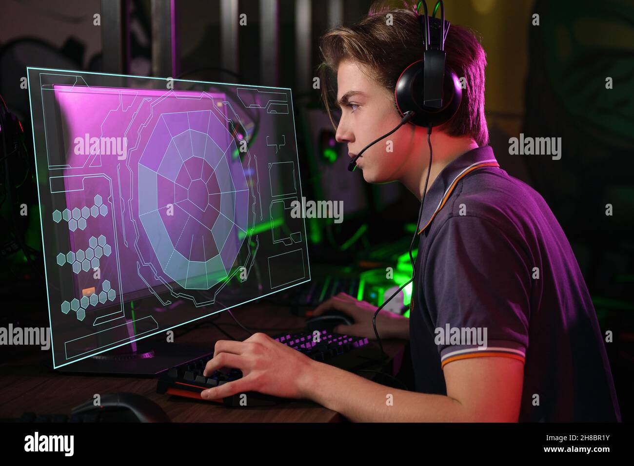 Cyber sport. Fully concentrated professional cybersport player playing ...