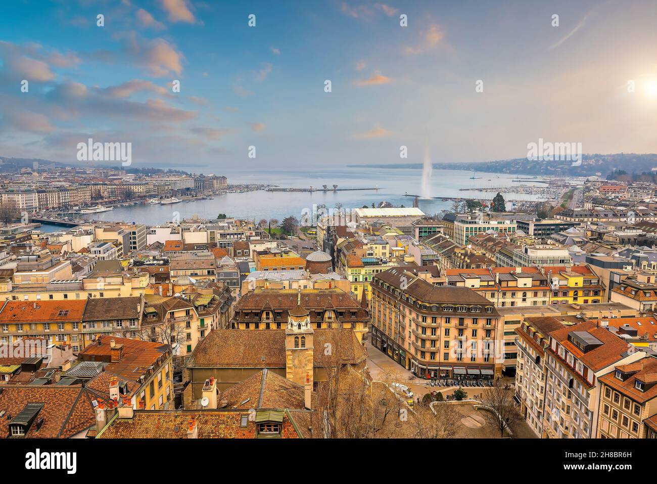 City skyline of Geneva with Lake Geneva, cityscape of Switzerland at ...