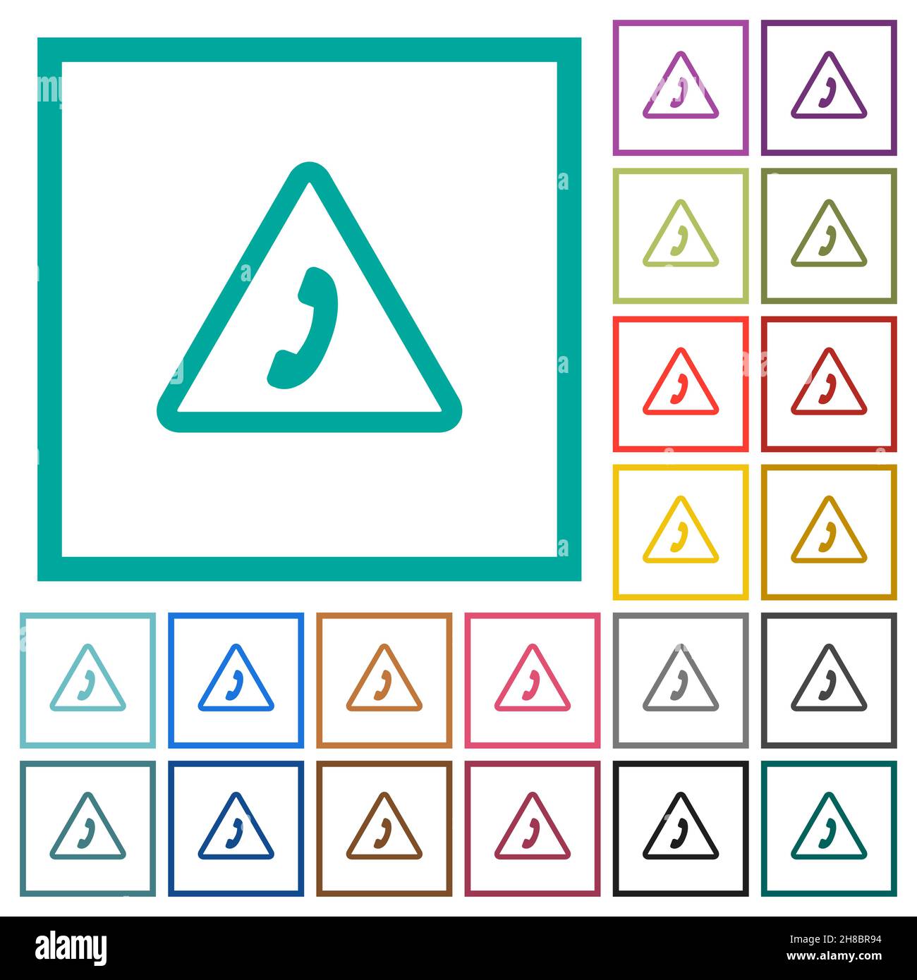 Emergency call flat color icons with quadrant frames on white ...