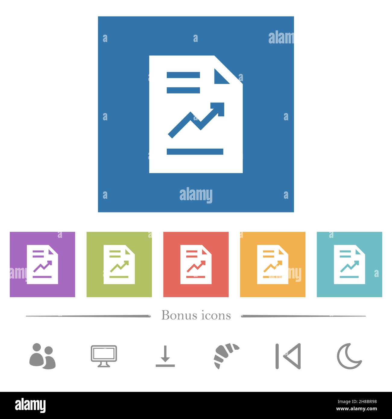 Report with graph solid flat white icons in square backgrounds. 6 bonus ...