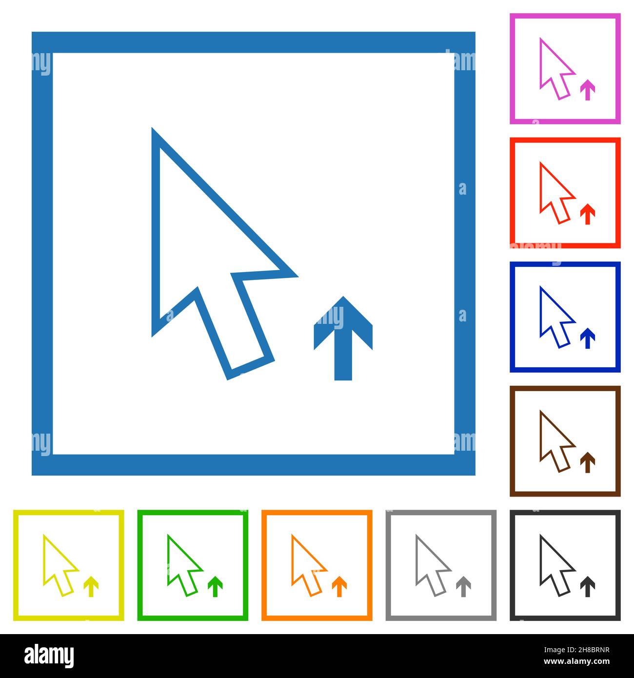 Arrow cursor up outline flat color icons in square frames on white ...