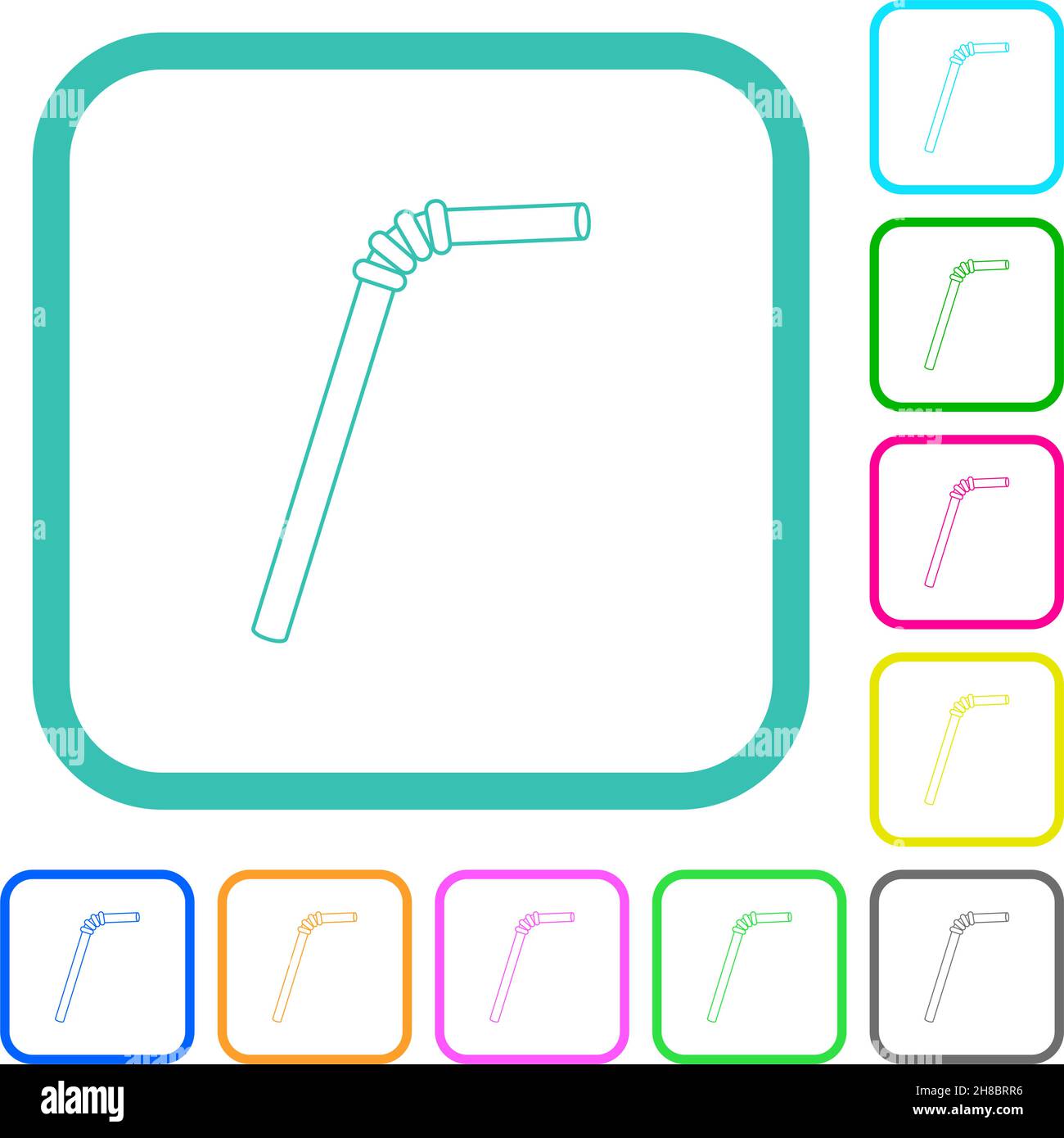 Single drinking straw outline vivid colored flat icons in curved ...