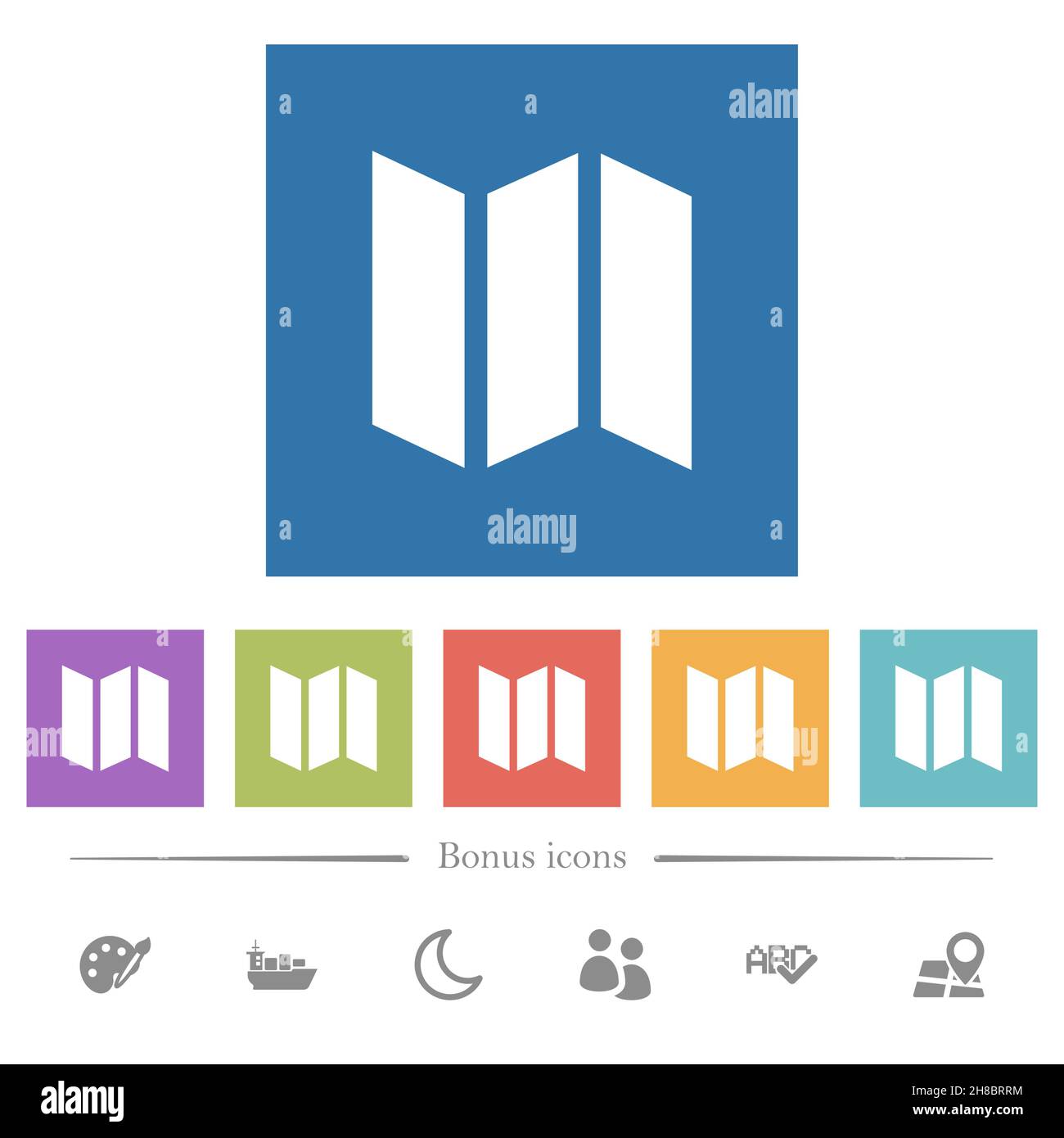 Collapsible map flat white icons in square backgrounds. 6 bonus icons ...