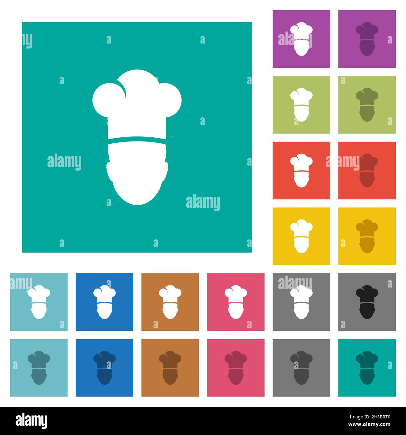 Chef multi colored flat icons on plain square backgrounds. Included ...