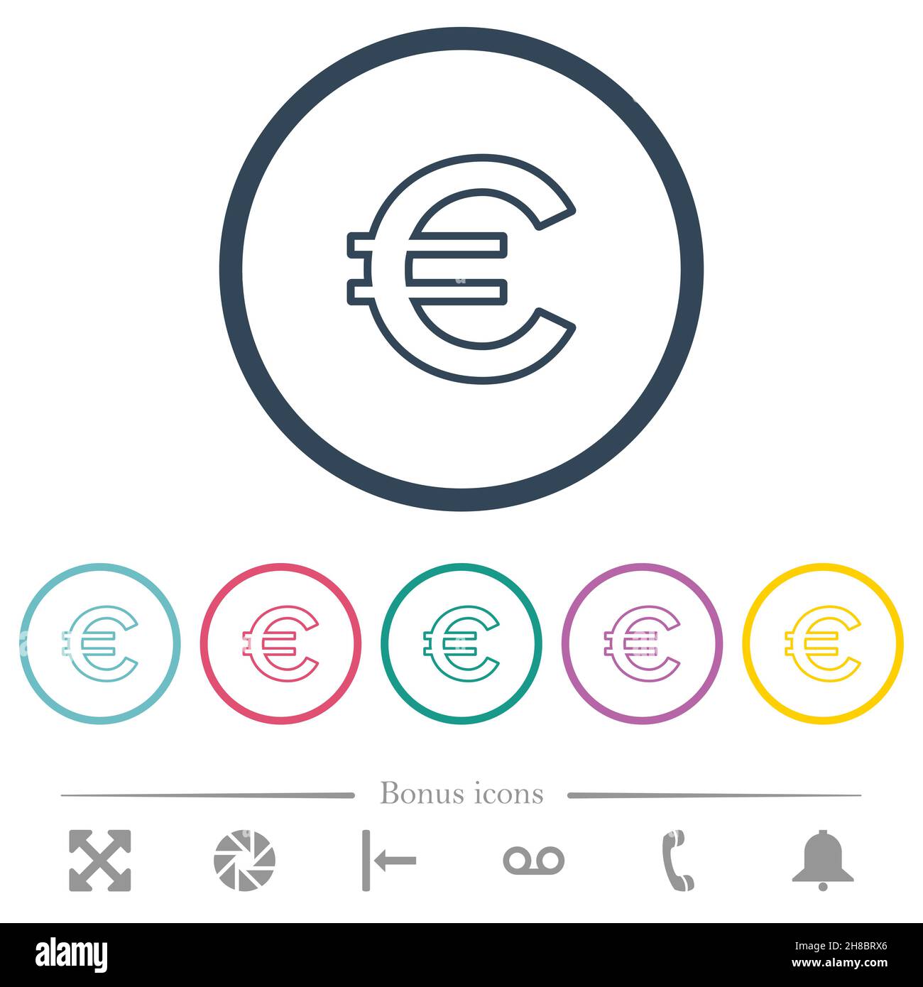 Euro sign outline flat color icons in round outlines. 6 bonus icons ...