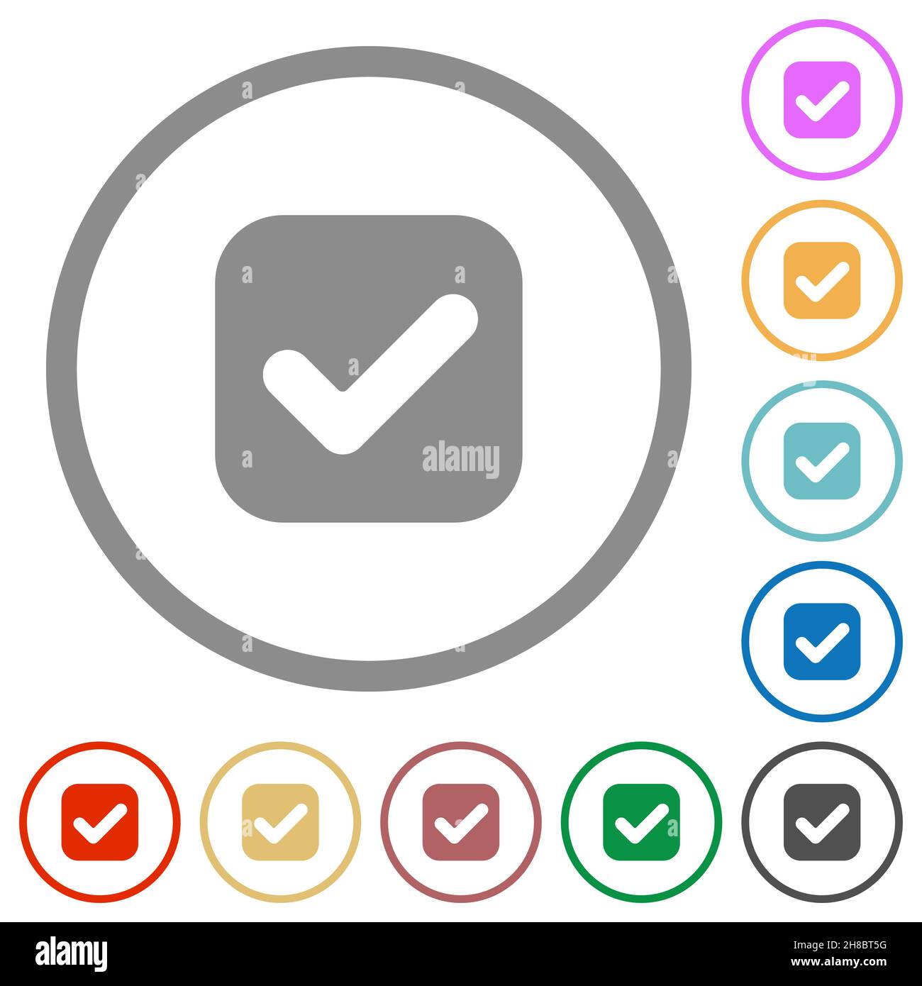 Checkbox solid flat color icons in round outlines on white background ...