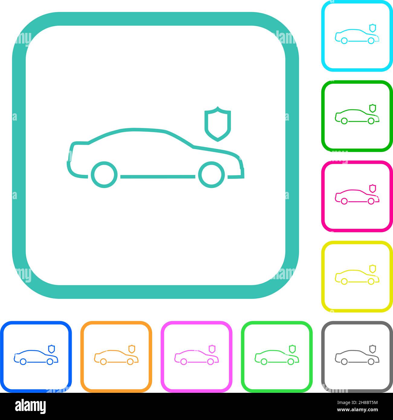 Car security outline vivid colored flat icons in curved borders on ...