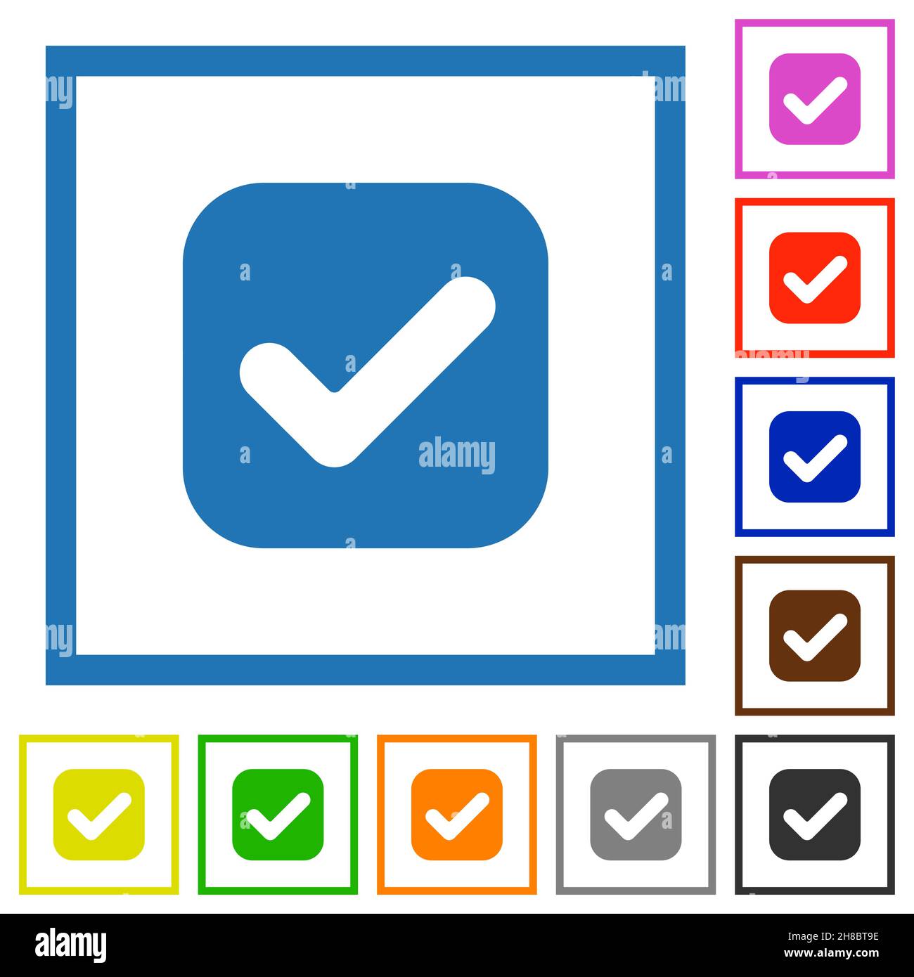 Checkbox solid flat color icons in square frames on white background ...