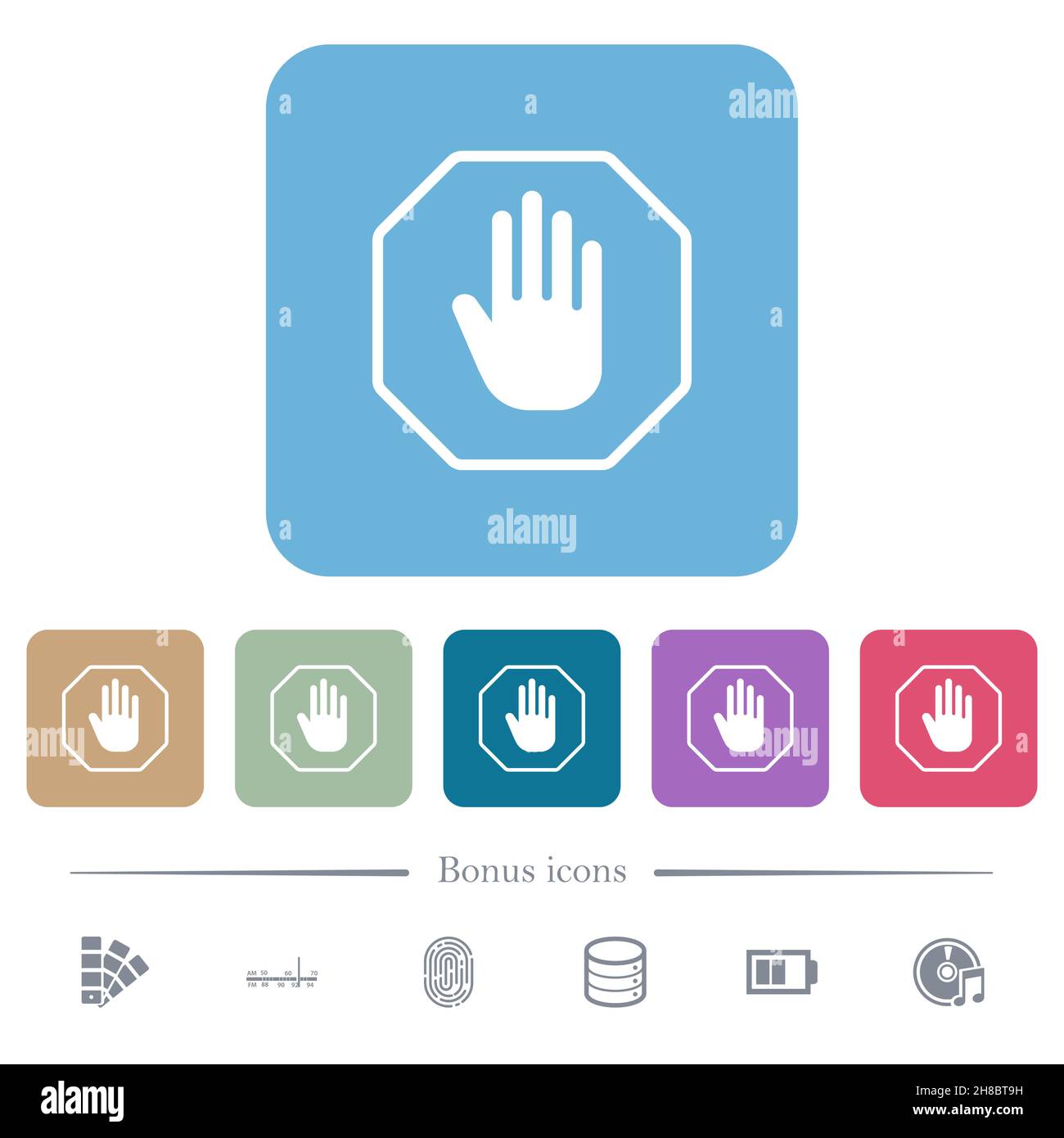 Octagon shaped stop sign outline white flat icons on color rounded ...