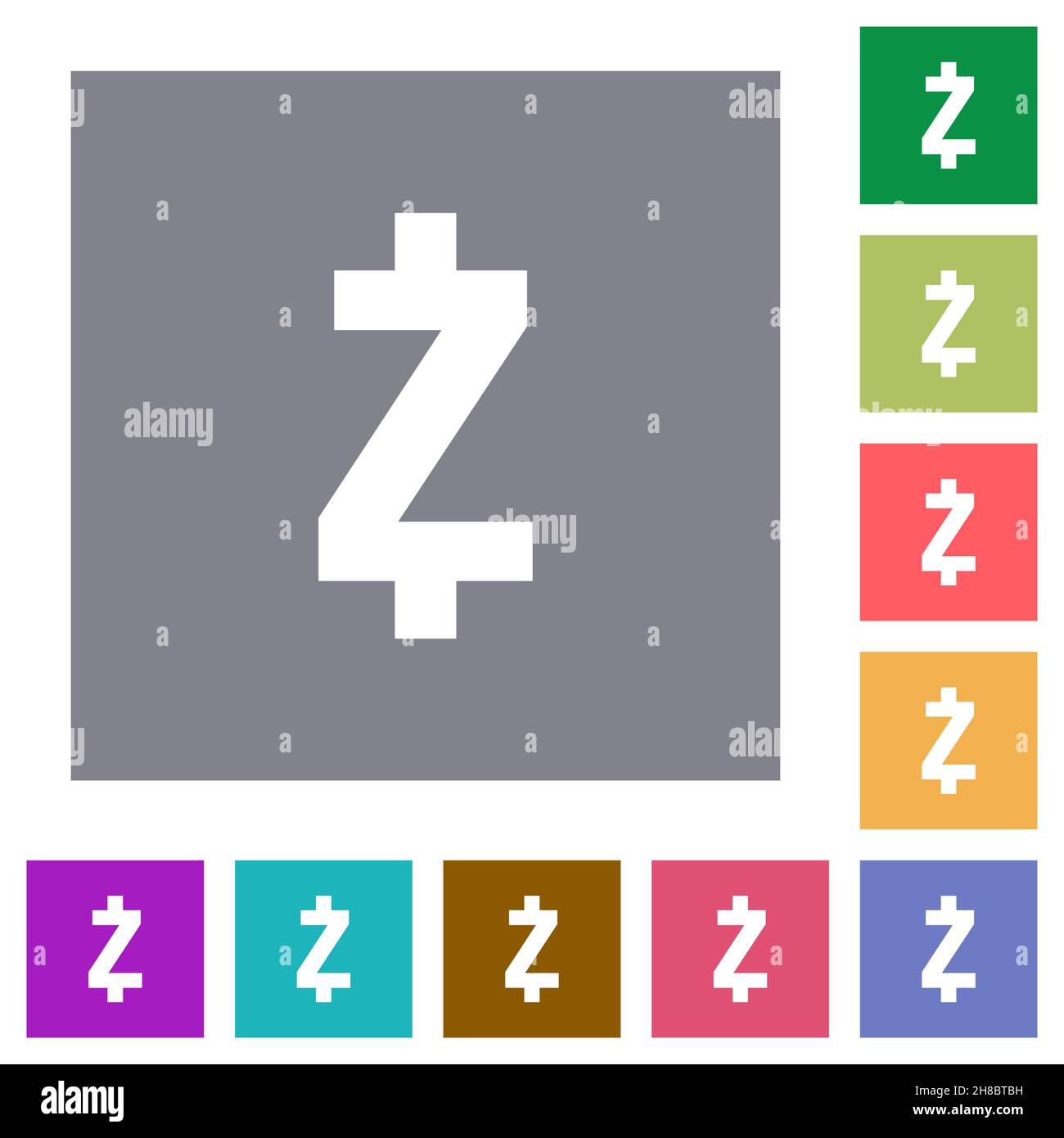 Zcash digital cryptocurrency flat icons on simple color square ...