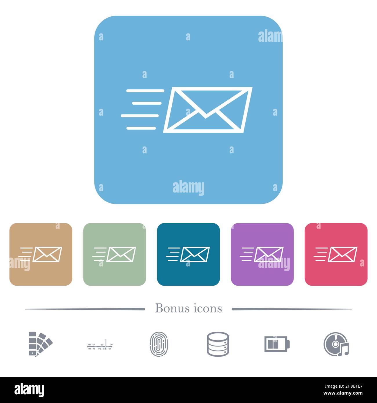 Sending express mail outline white flat icons on color rounded square ...