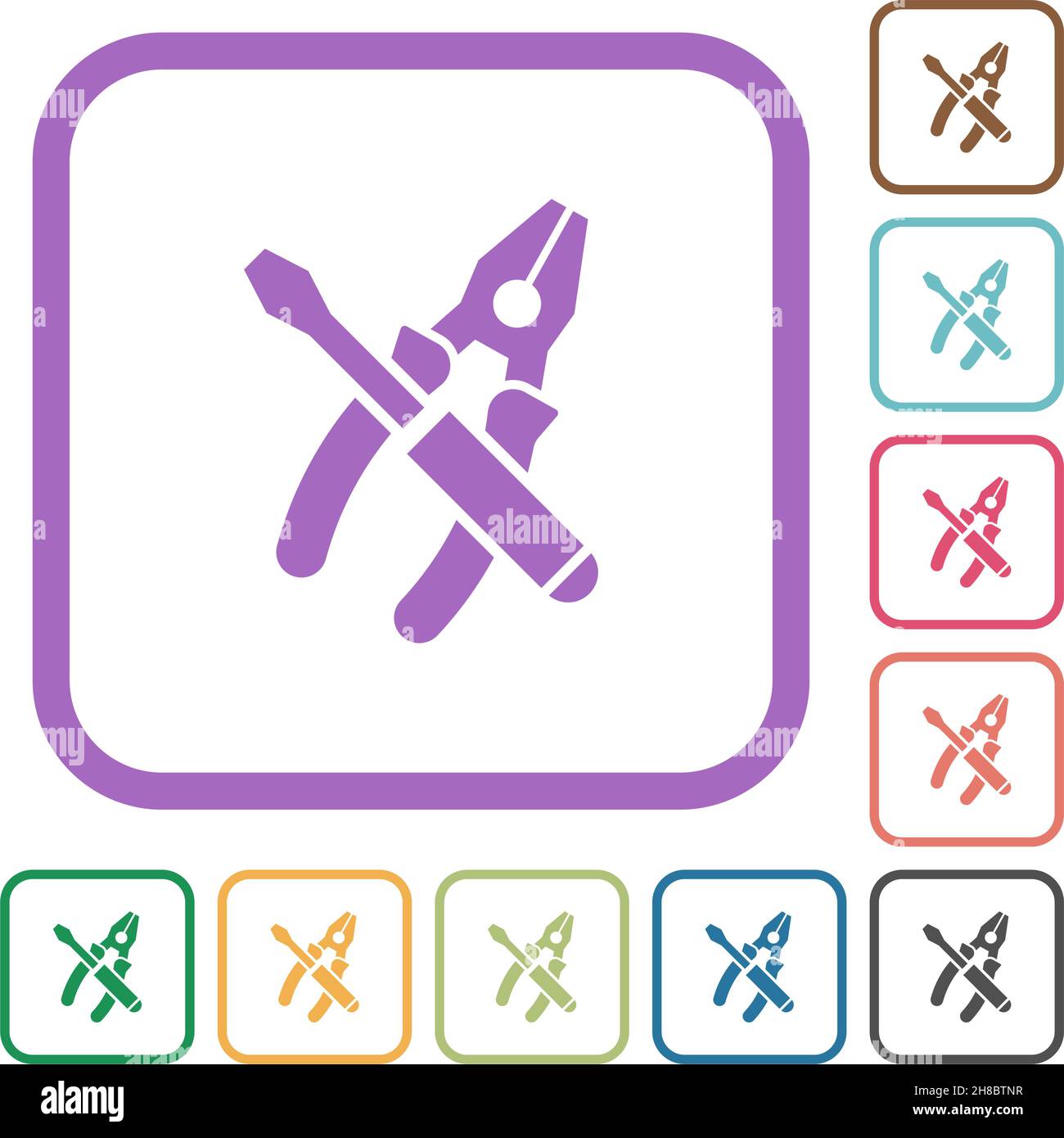 Combined pliers and screwdriver simple icons in color rounded square ...