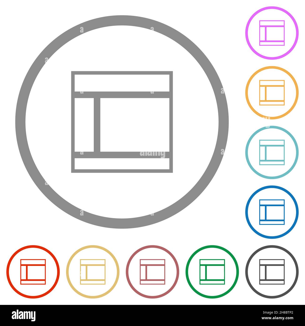Two columned web layout outline flat color icons in round outlines on ...