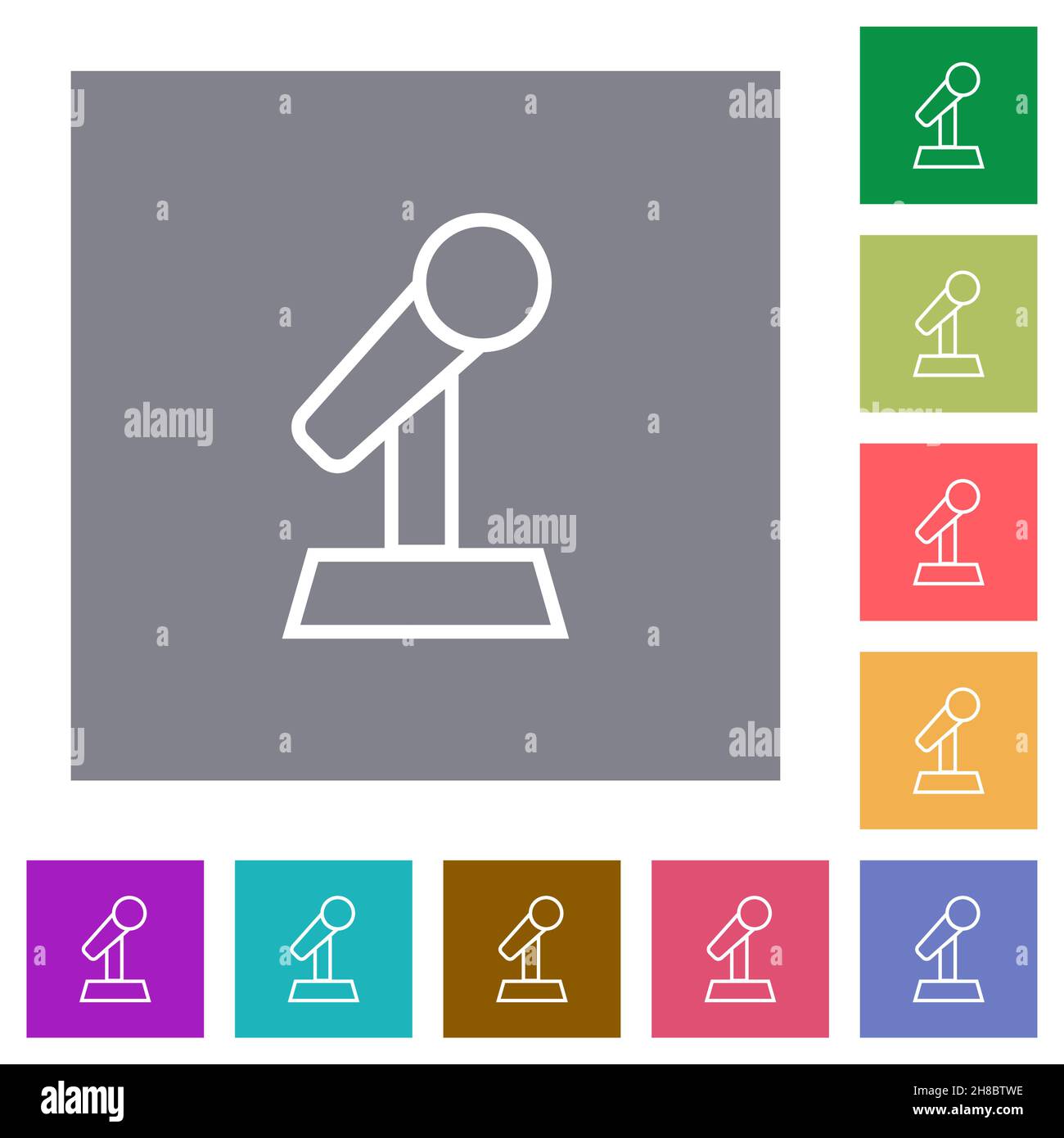 Microphone with stand outline flat icons on simple color square ...