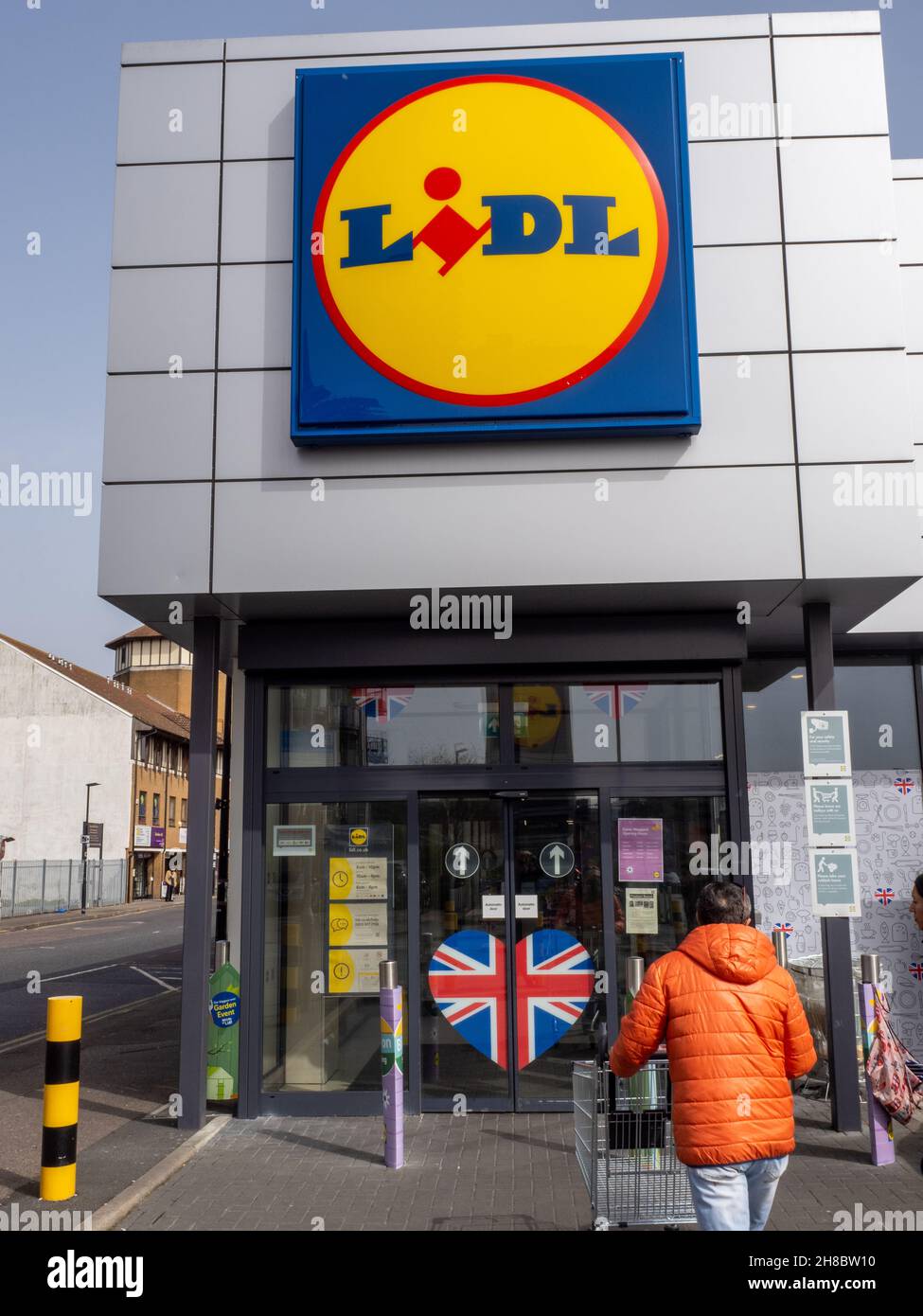 A heart shaped British flag greets shoppers a a Lidl store in Romford ...