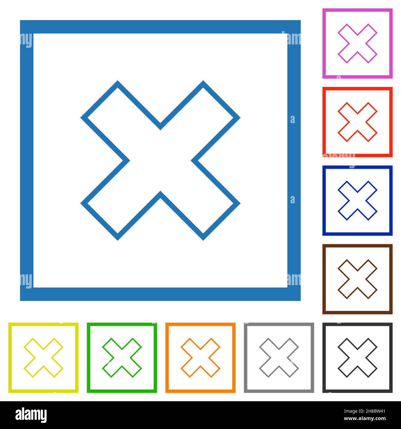 Cancel outline flat color icons in square frames on white background ...