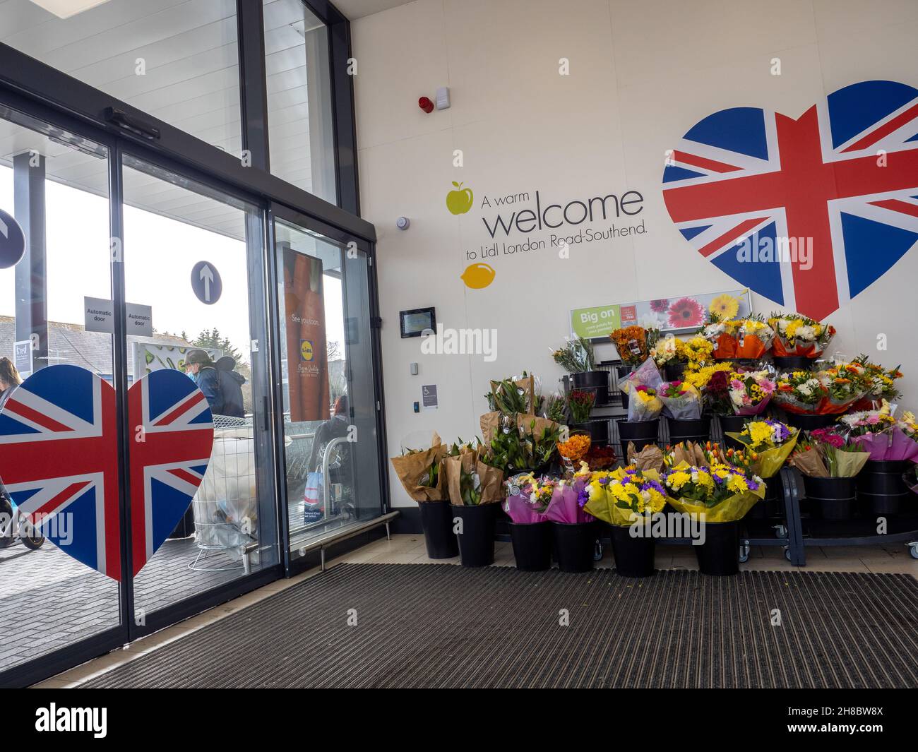 A Heart shaped British flag greets visitors to a Lidl London Road ...