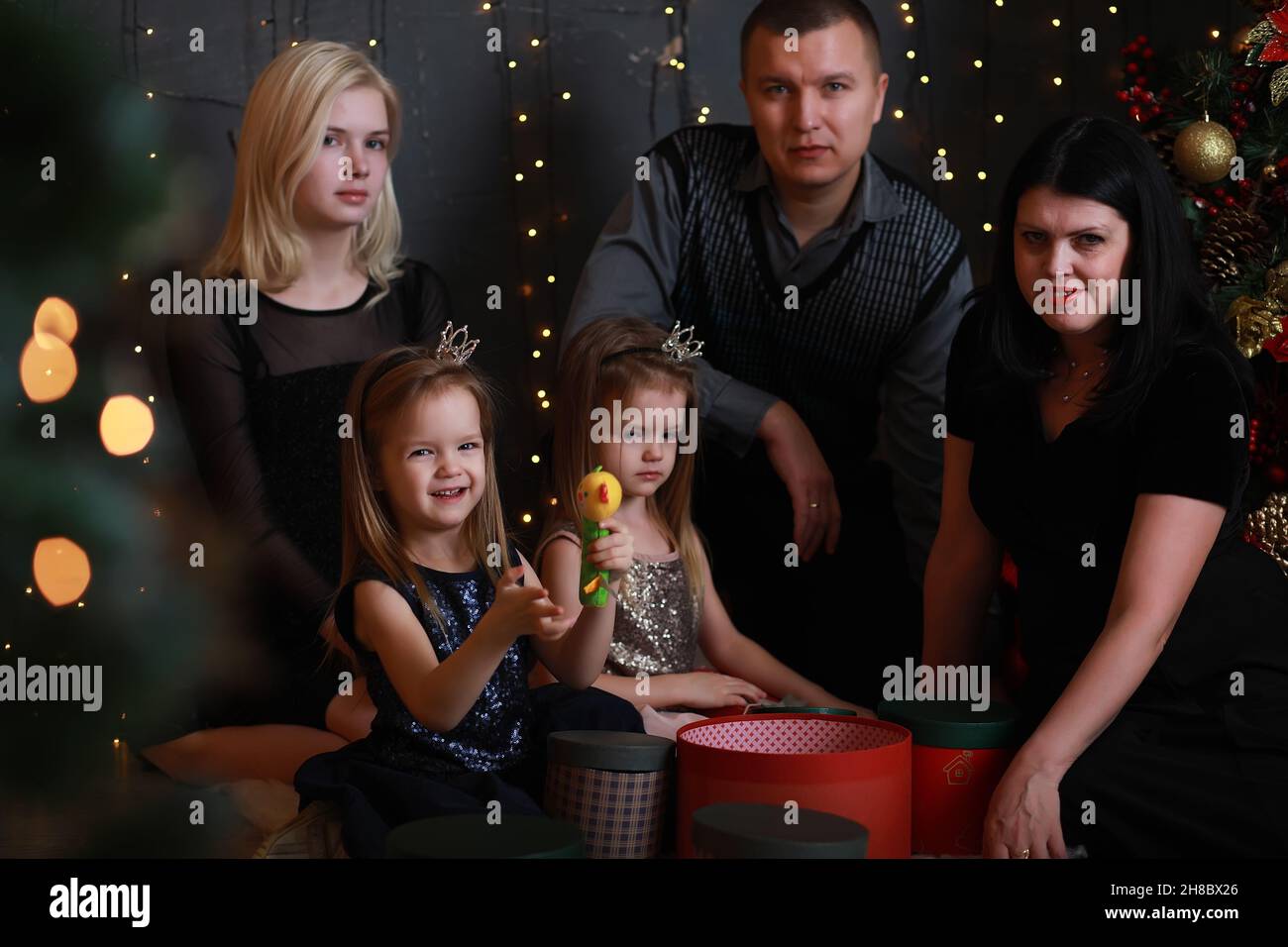 Positive family meeting at home interior and celebrating Christmas ...