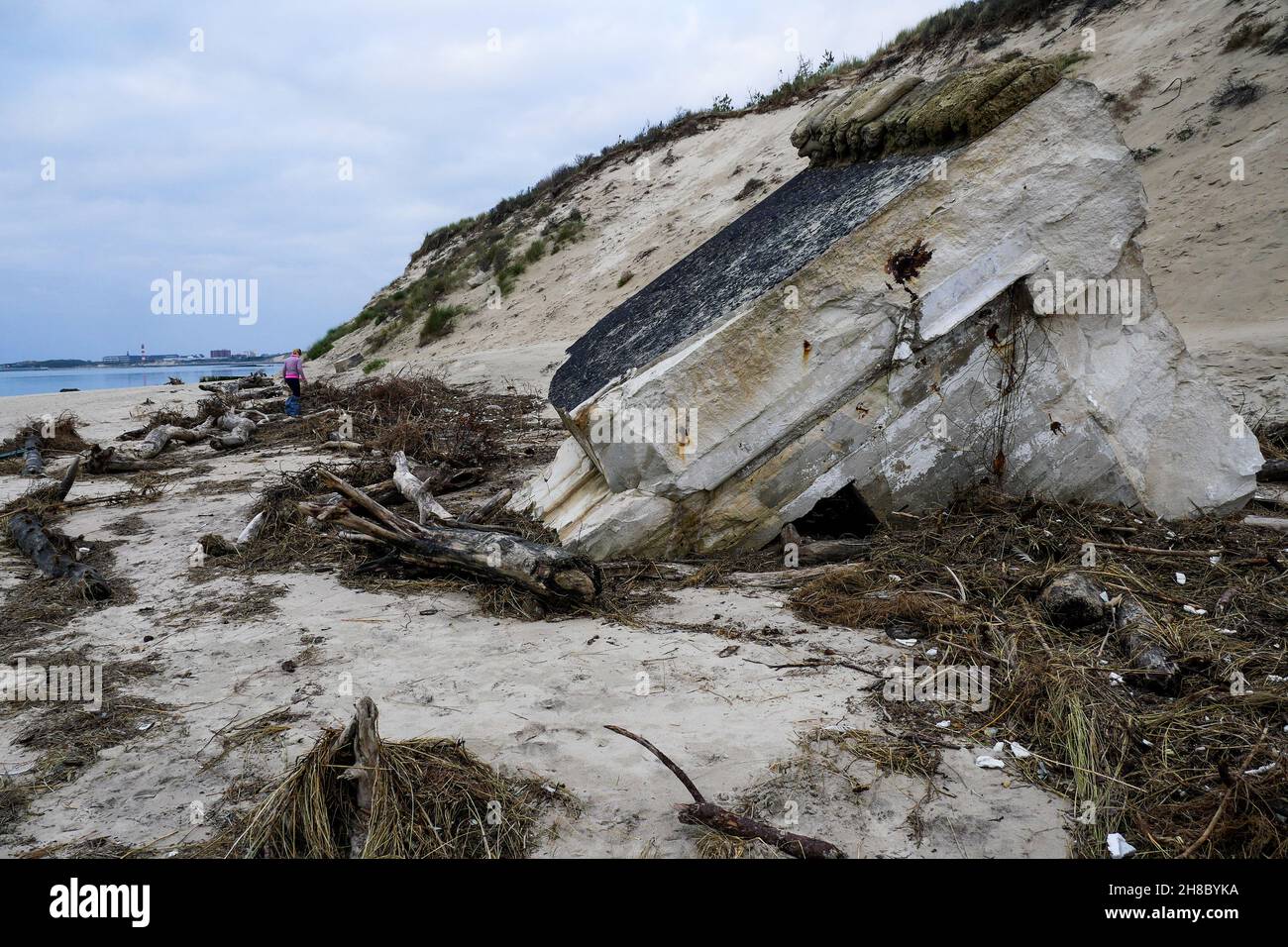 Damaged WWII German blockhaus, Authie Bay, Berck sur Mer, Pas de Calais ...
