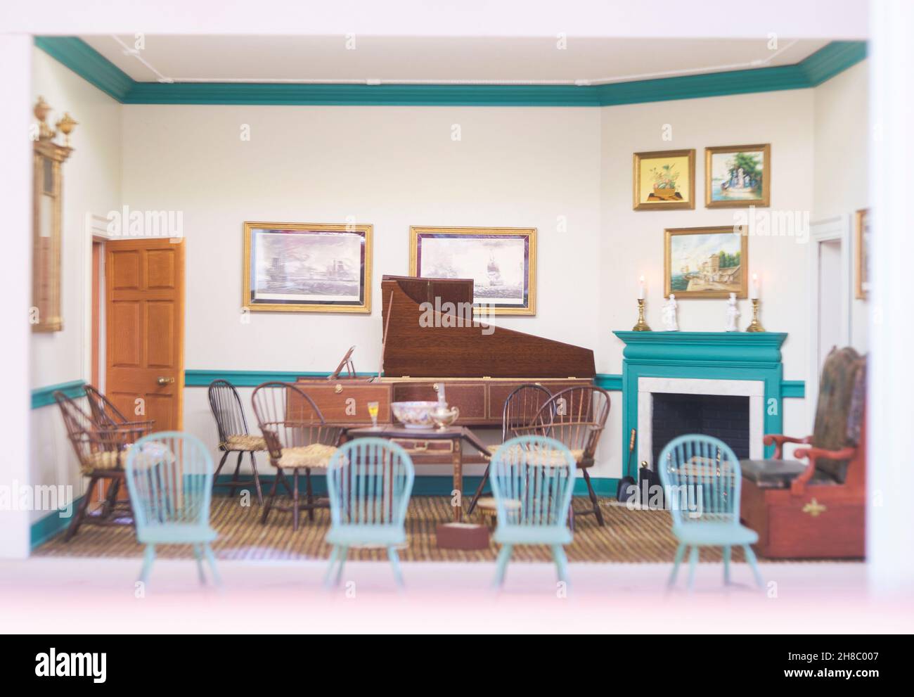 The music room in a doll house, scale model of the house. At President ...