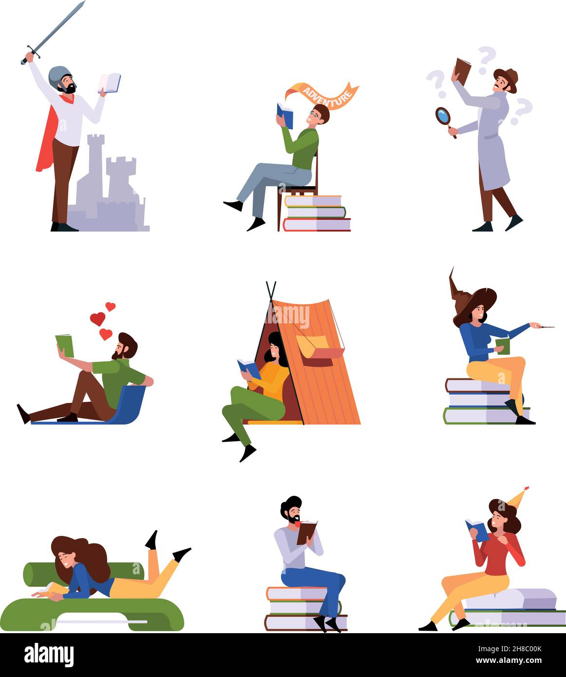 People reading. Rest lazy time with paper books smart people at home or ...