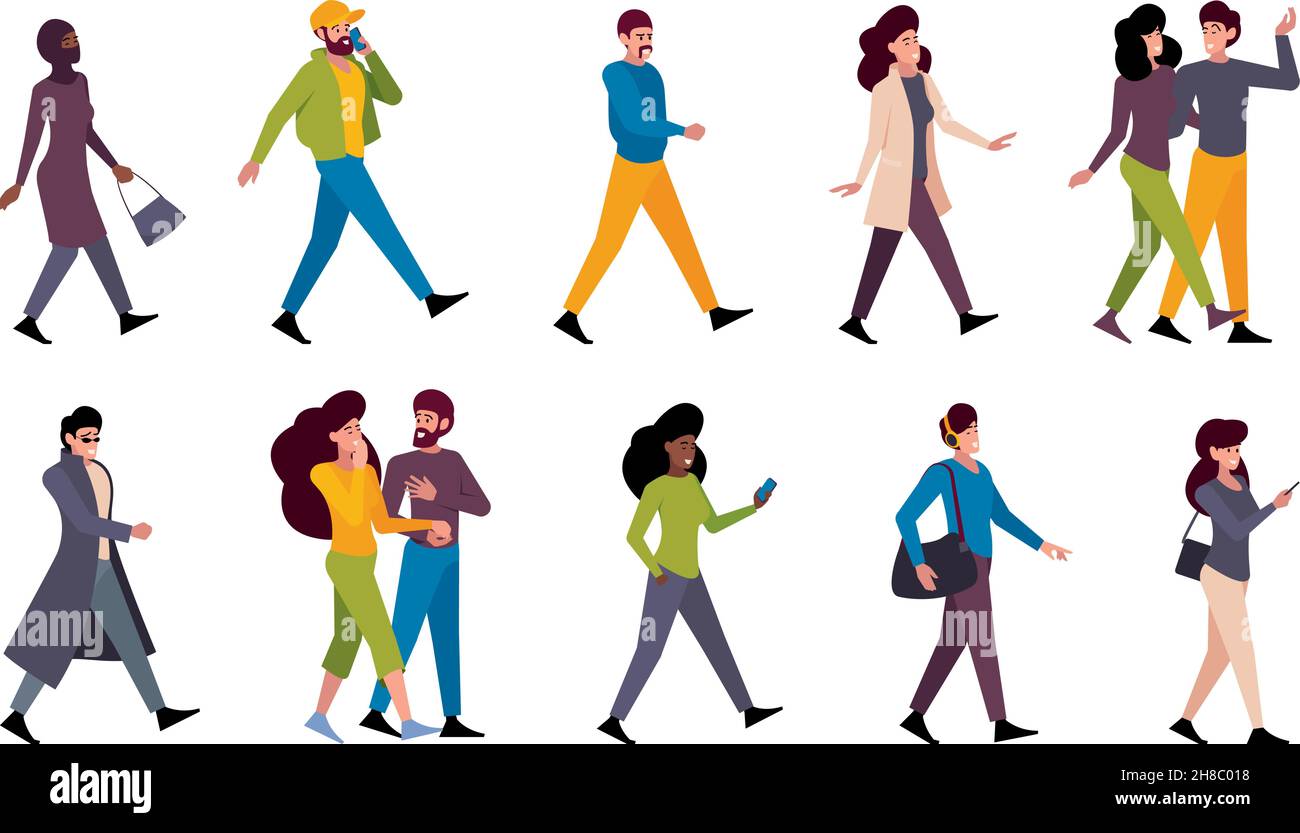 Walking people. Outdoor characters male and female happy couples ...