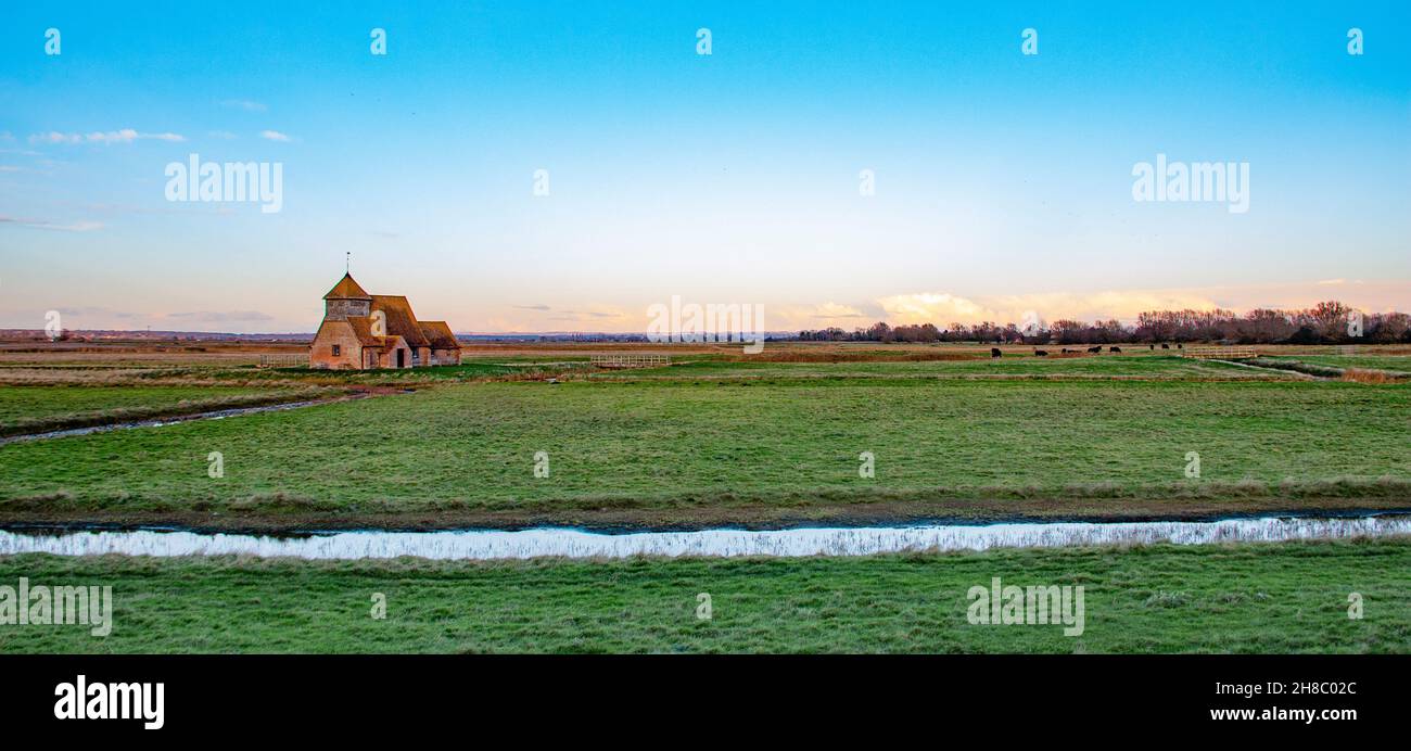 St Thomas å Becket Church, Fairfield, Kent in its solitude on Romney Marsh, England Stock Photo ...
