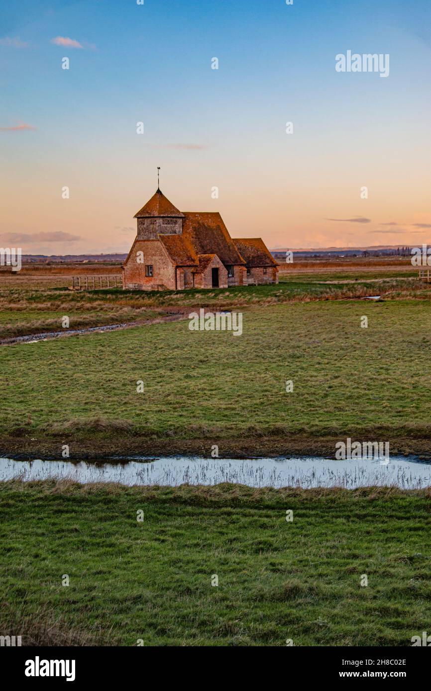 St Thomas å Becket Church, Fairfield, Kent in its solitude on Romney ...