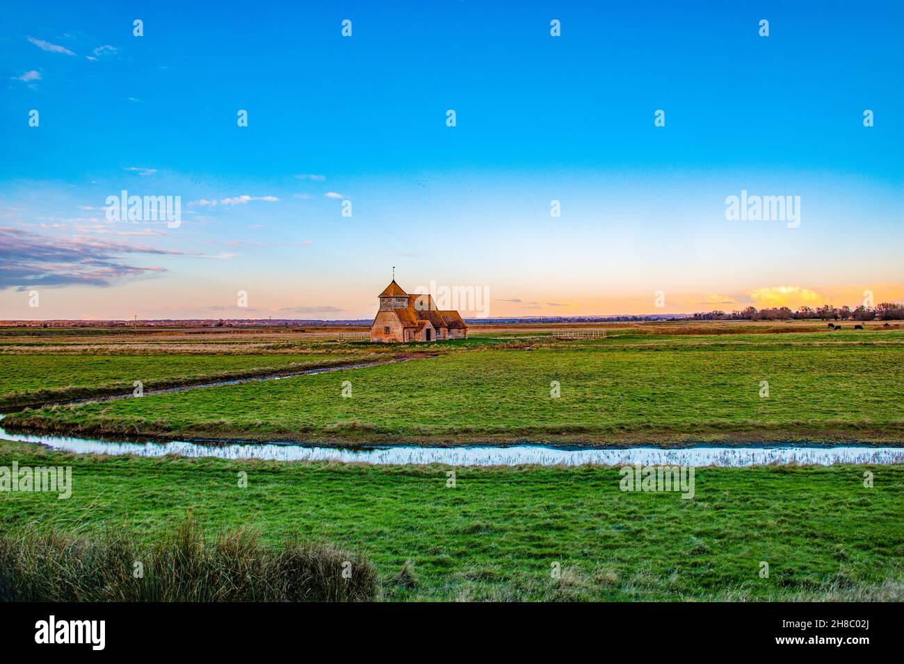 St Thomas å Becket Church, Fairfield, Kent in its solitude on Romney ...