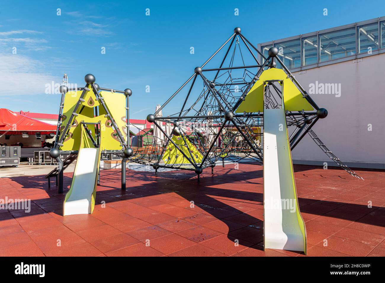 Children playground with climbing stand and slide park in the ...