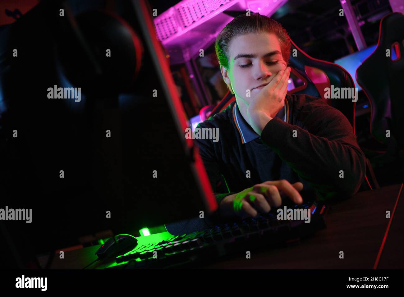 Cyber sport. Team play. Professional cybersport player training or ...