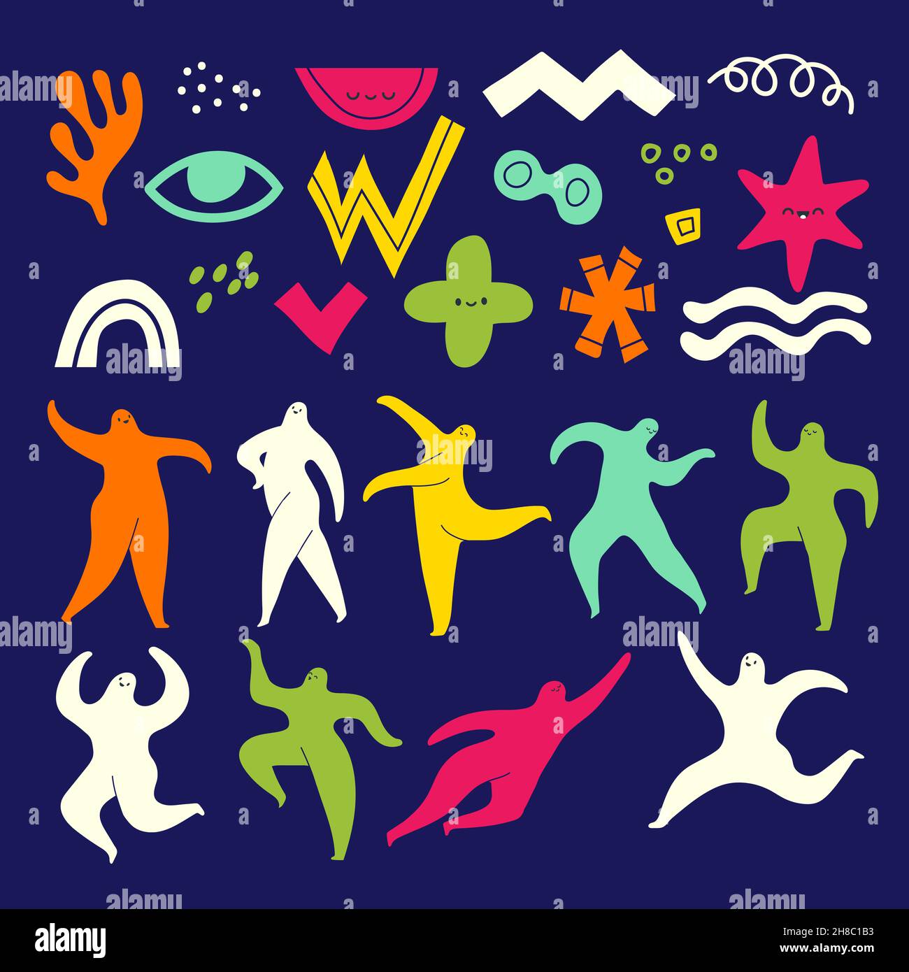 Abstract shapes silhouettes. Doodle people figures walking standing ...