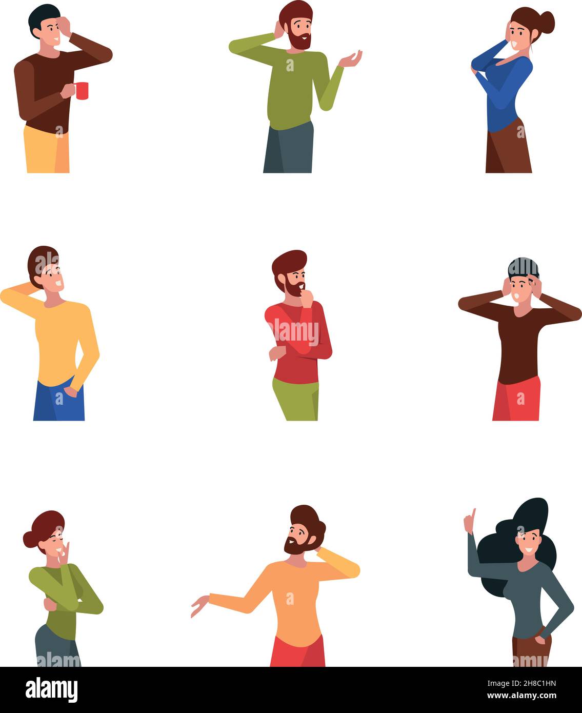 Thinking person. People standing with question signs different ...