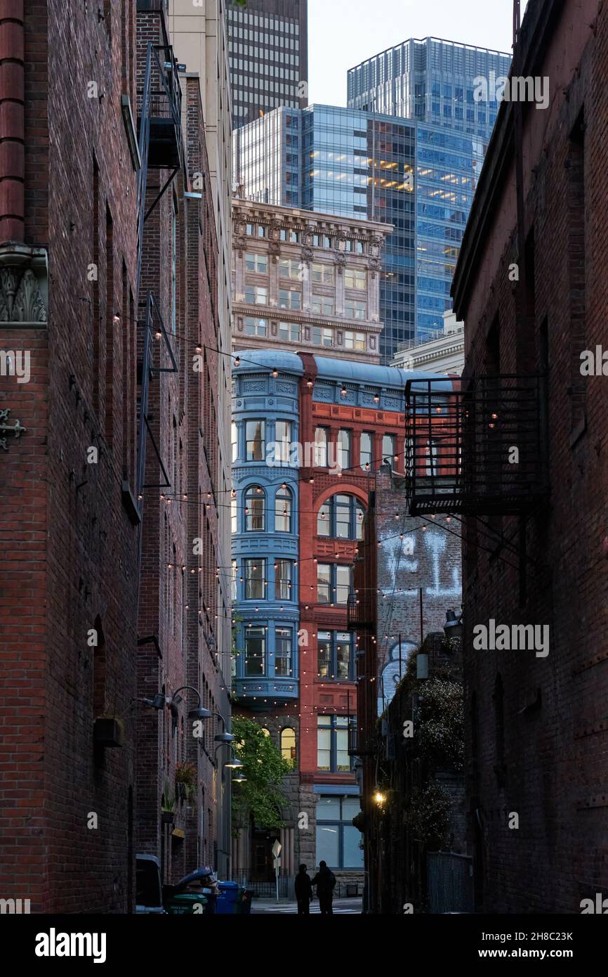 Back street and red brick buildings in Seattle, Washington Stock Photo ...