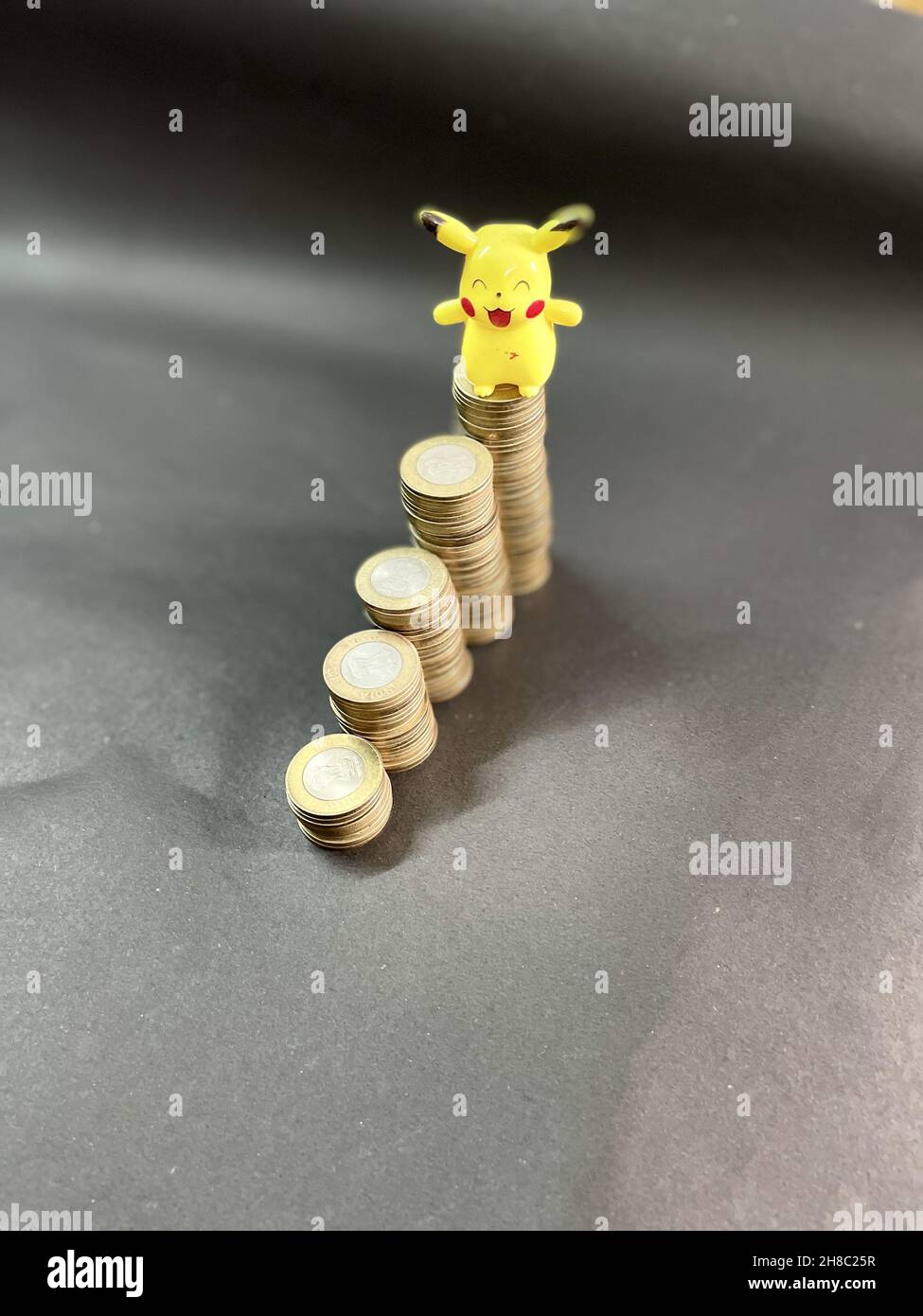 KOLKAT, INDIA - Oct 21, 2021: A top view of a happy Pikachu toy on ...