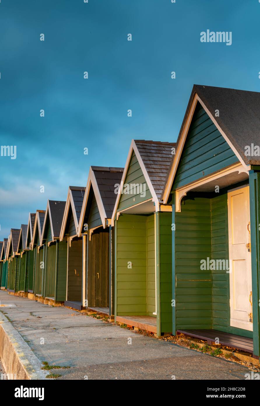 beach huts at gurnard near cowes on the coastline of the isle of wight ...