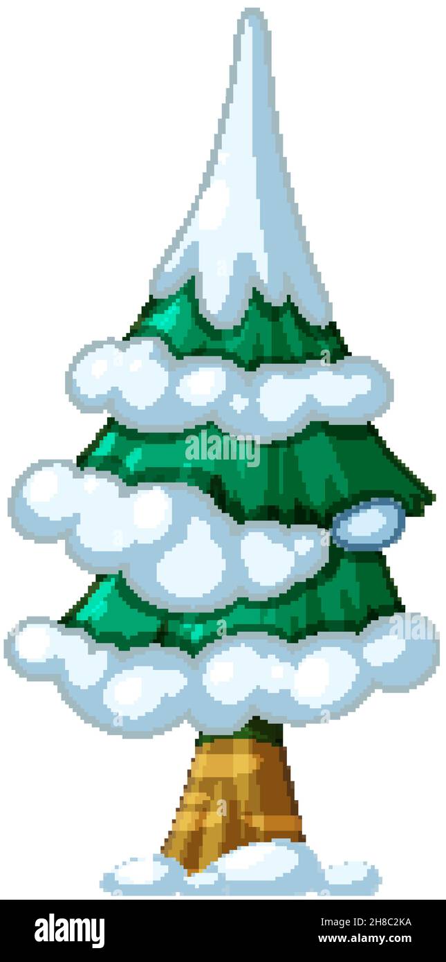 Snow covered pine tree on white background illustration Stock Vector ...