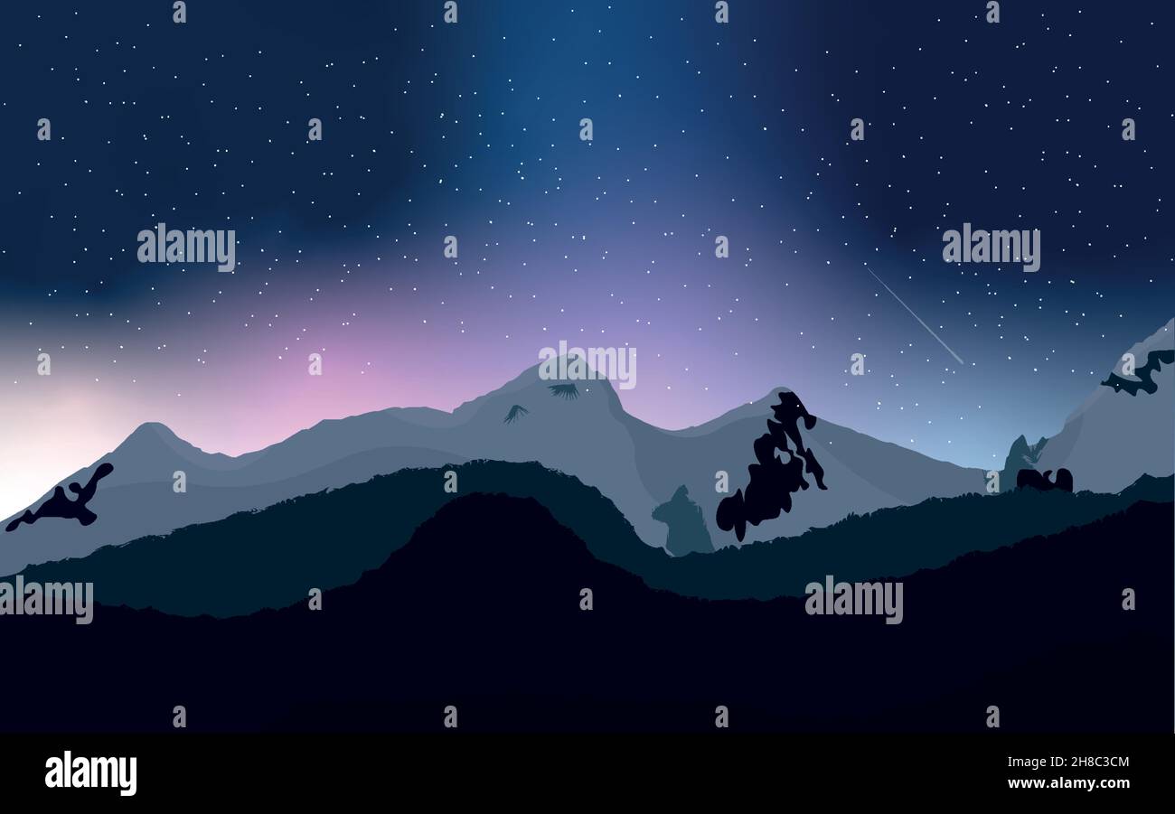 Night sky forest scene Stock Vector Images - Alamy