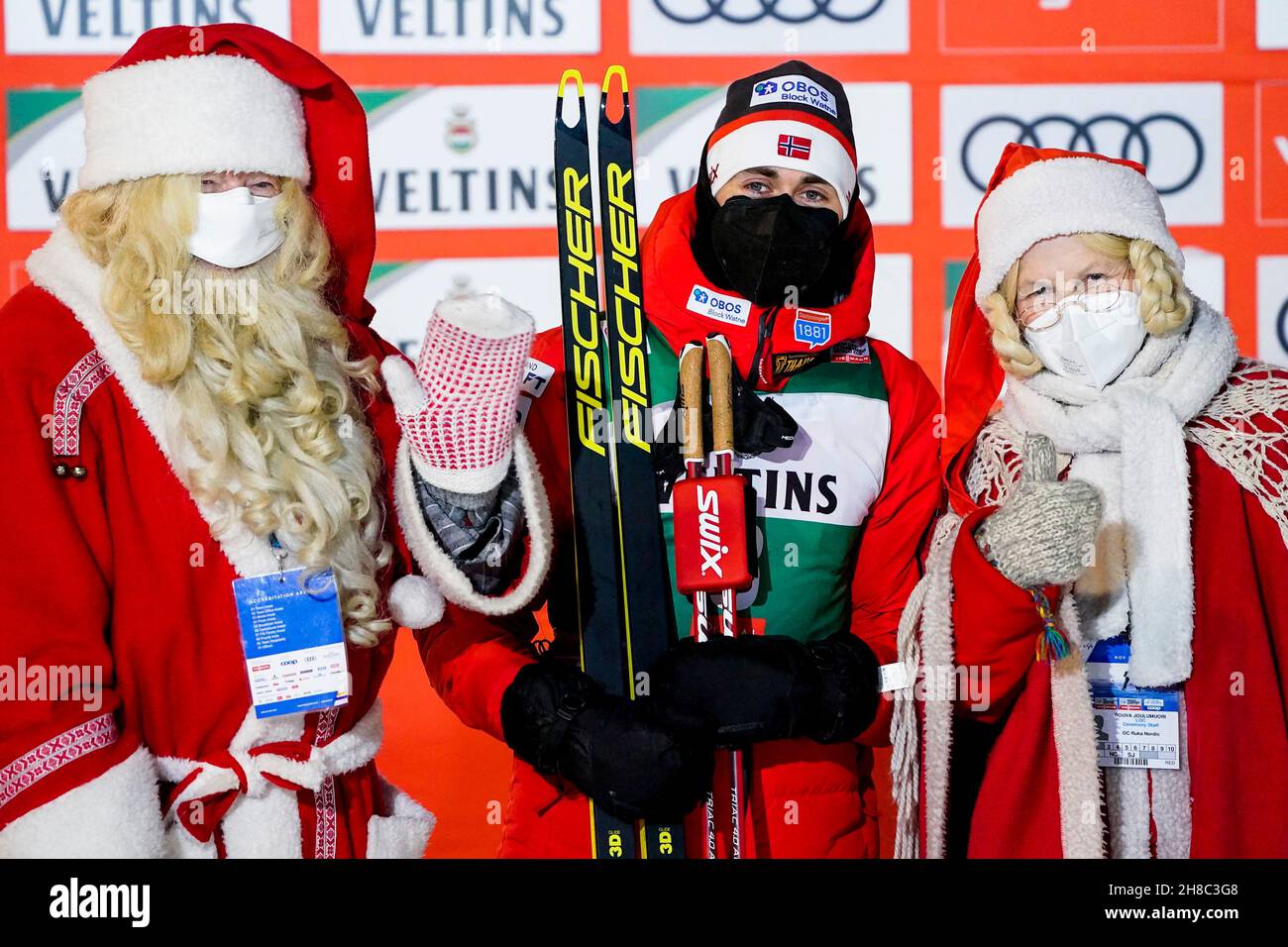 Ruka, Finland 20211128.Jarl Magnus Riiber from Norway on the podium in ...