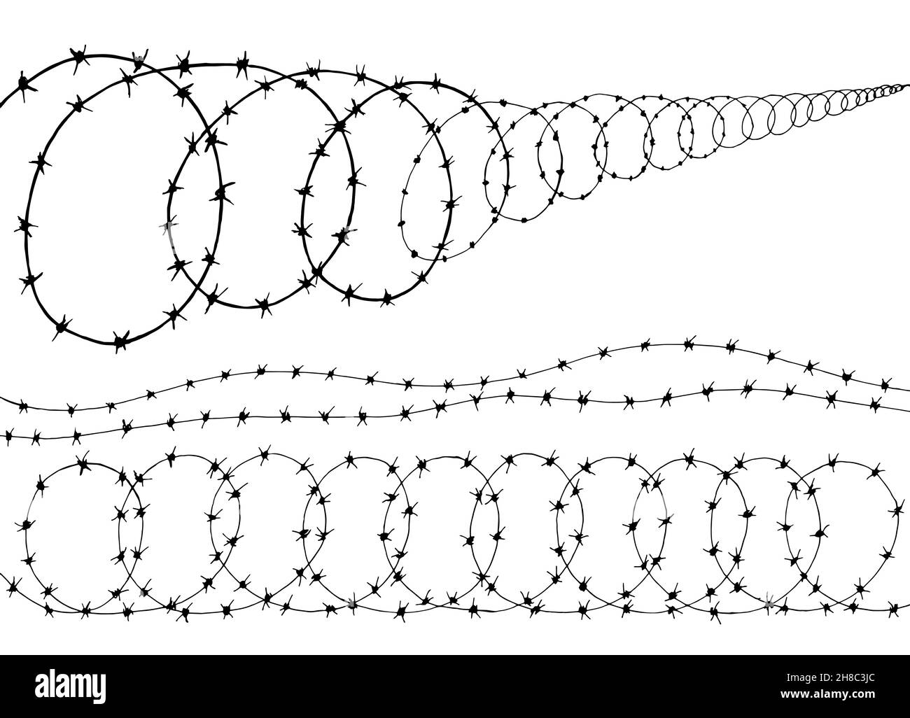 Barbed wire set graphic black white sketch isolated illustration vector ...
